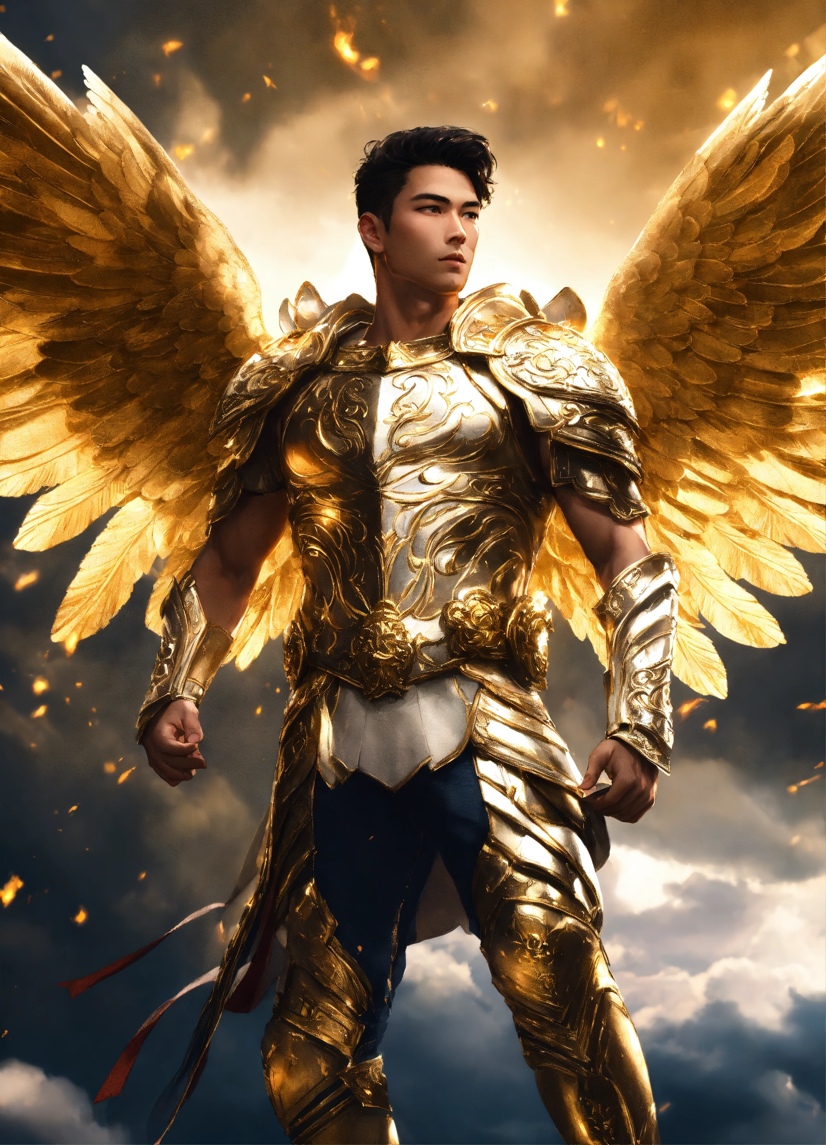 Lexica - Full body strong handsome Asian male god angel with wings ...
