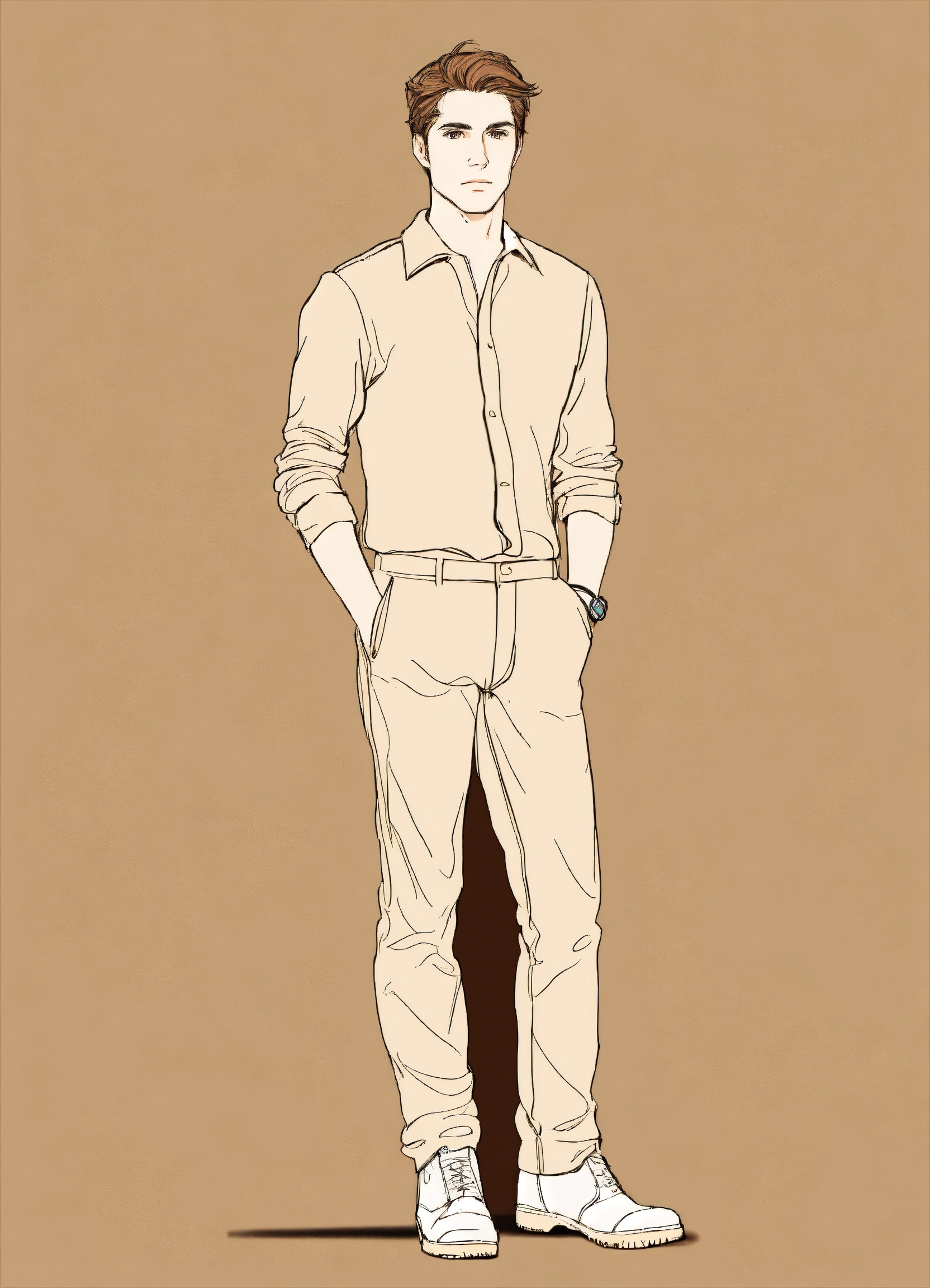 Lexica - An outline pencil drawing of a brown haired handsome man ...