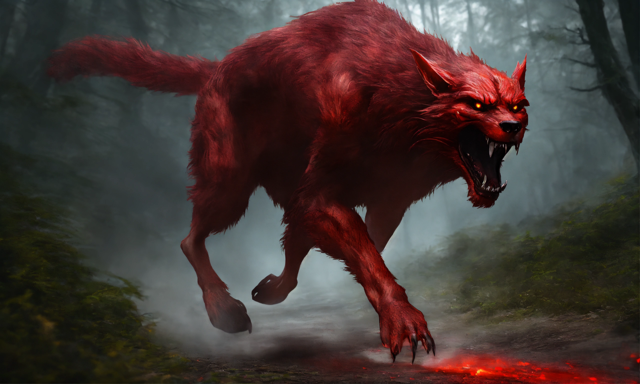 Lexica - Terrifying RED SKINWALKER Running In Ultra Realistic Style