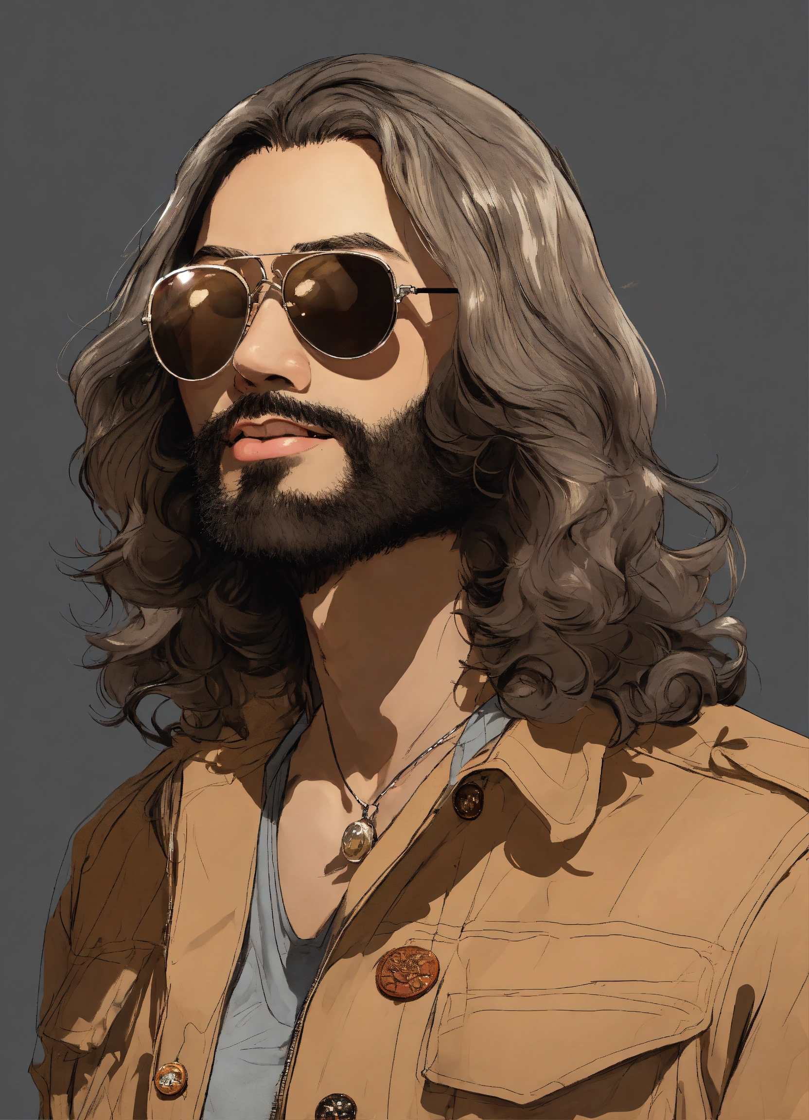 Lexica - Cartoon a 60s man with long hair is wearing sunglasses, in the ...