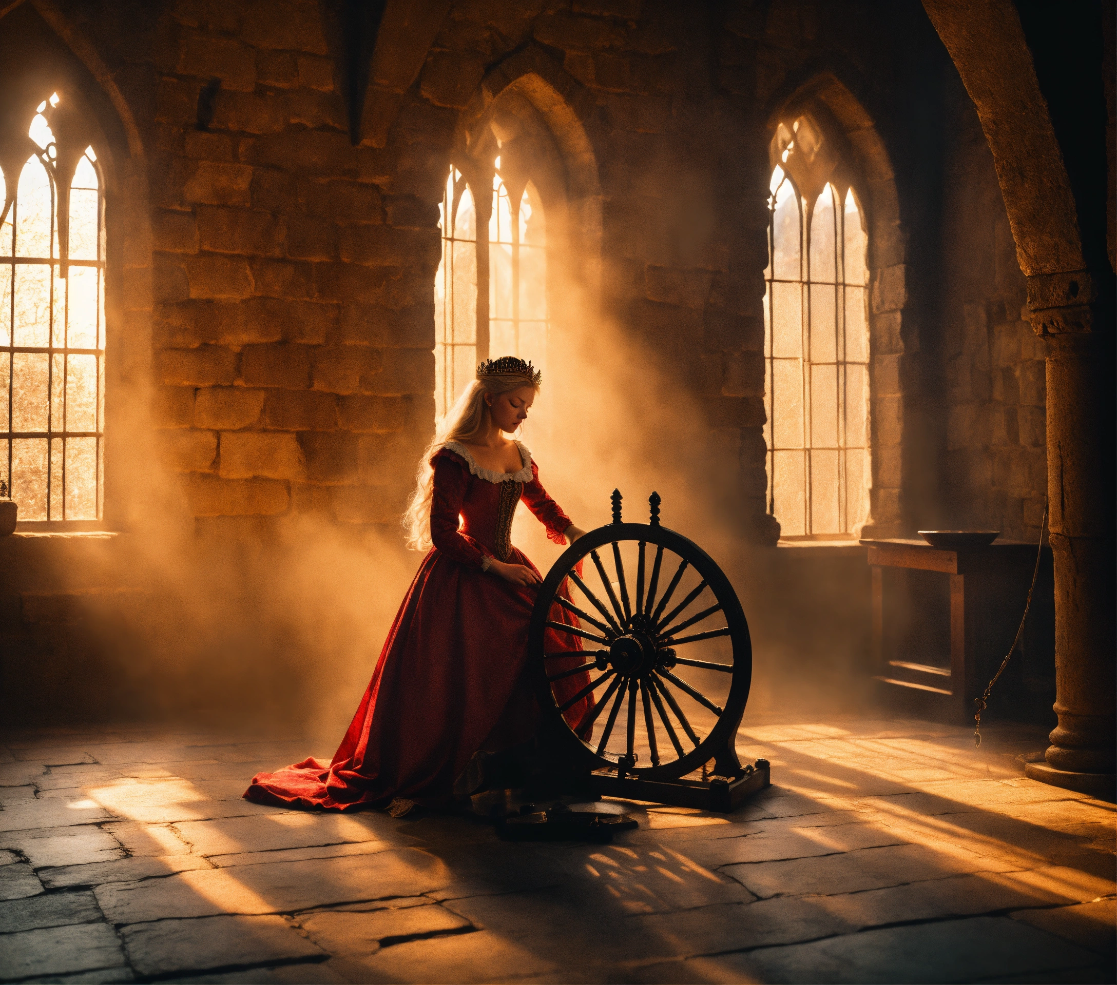 Lexica - Standing Princess sleeping beauty touching a spindle in a ...