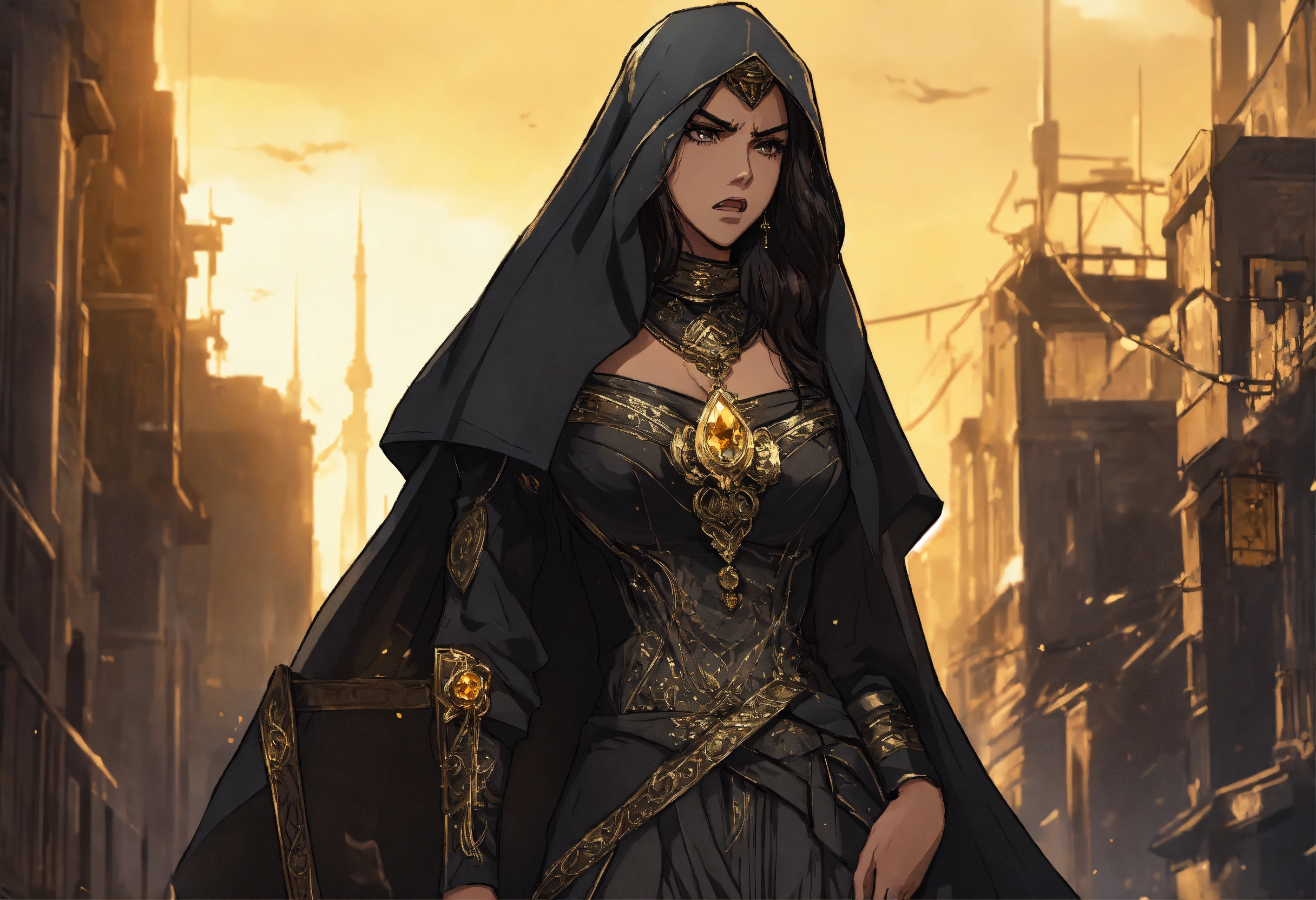 Lexica - Angry beautiful middle eastern assassin wearing a black and ...