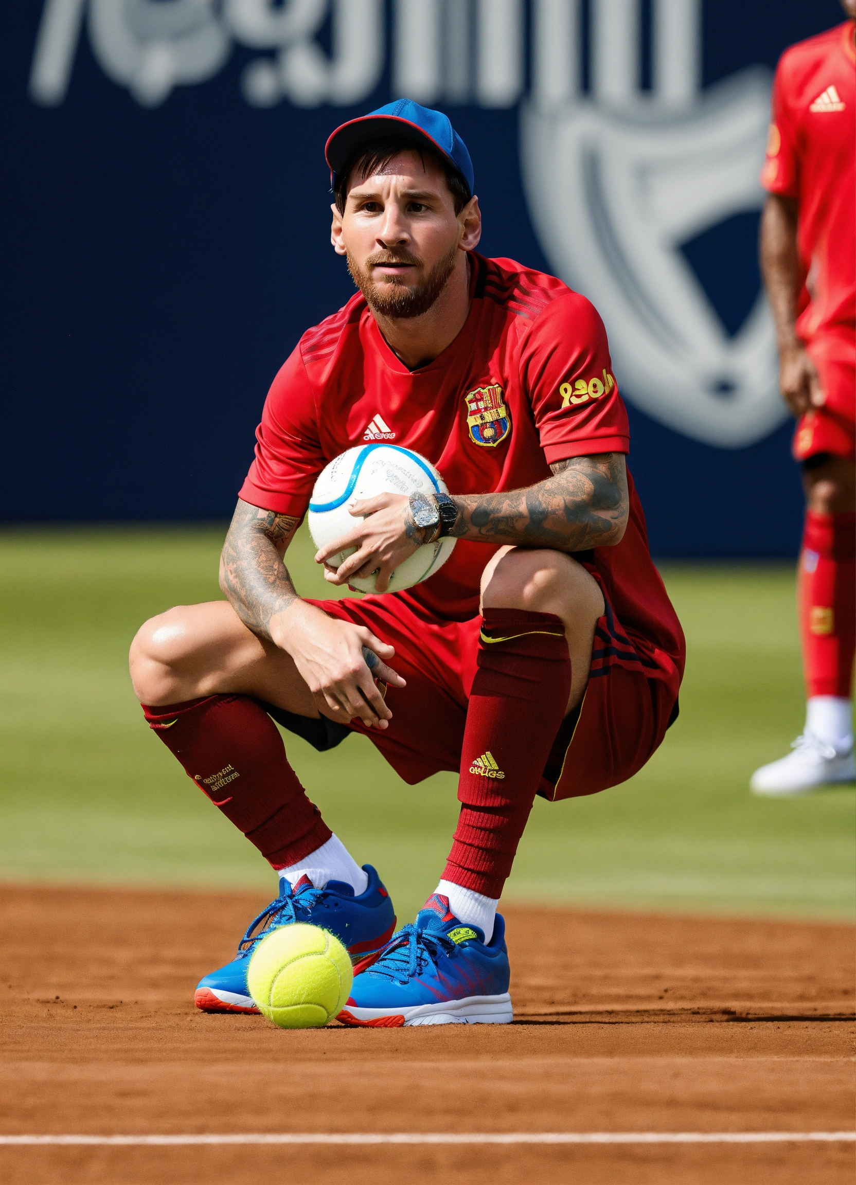 Lexica - Messi con gorra y pelota de tenis, primer plano