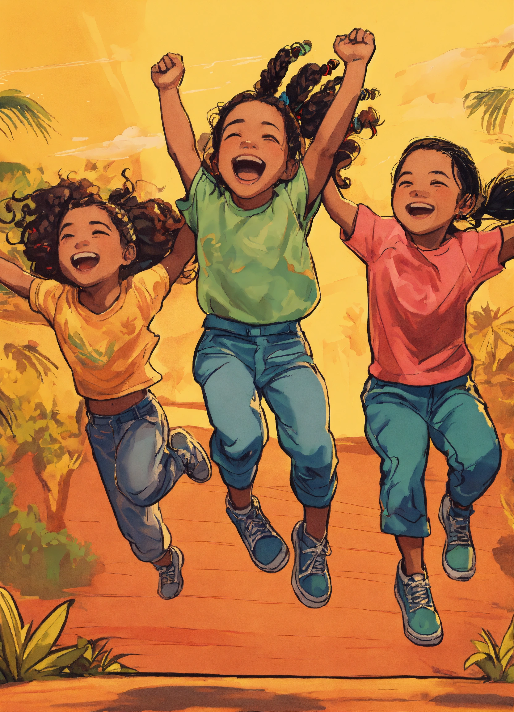 Lexica - A hand drawn painting of a group of Latino children with ...