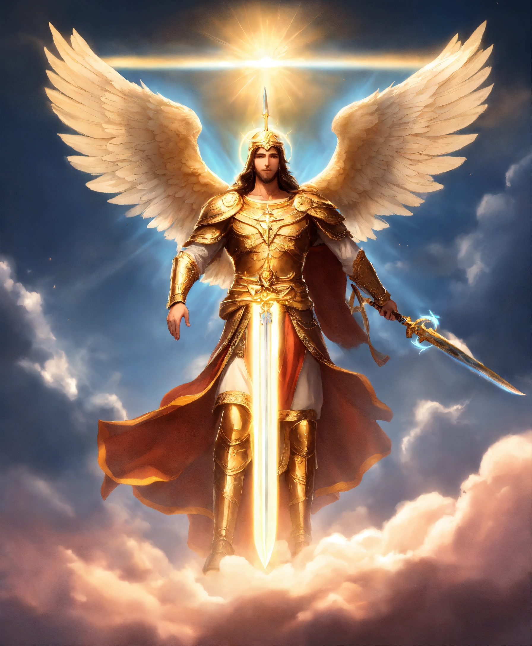 Lexica - Winged holy saint with a glowing aura and a divine sword ...