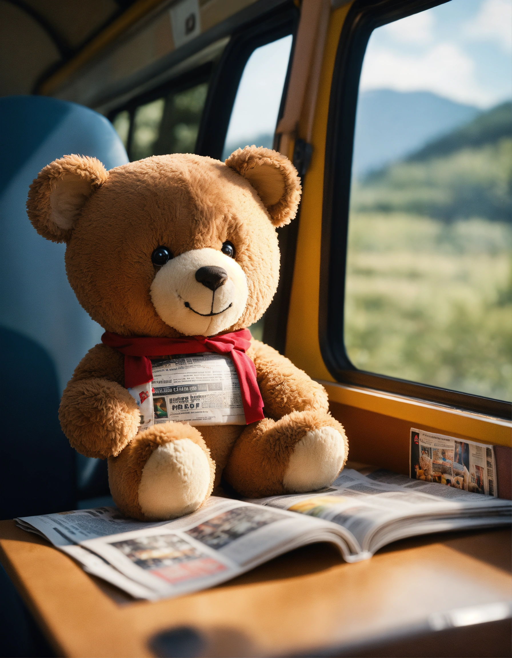 Lexica - Cute teddy bear reading newspaper in the bus, unreal engine ...