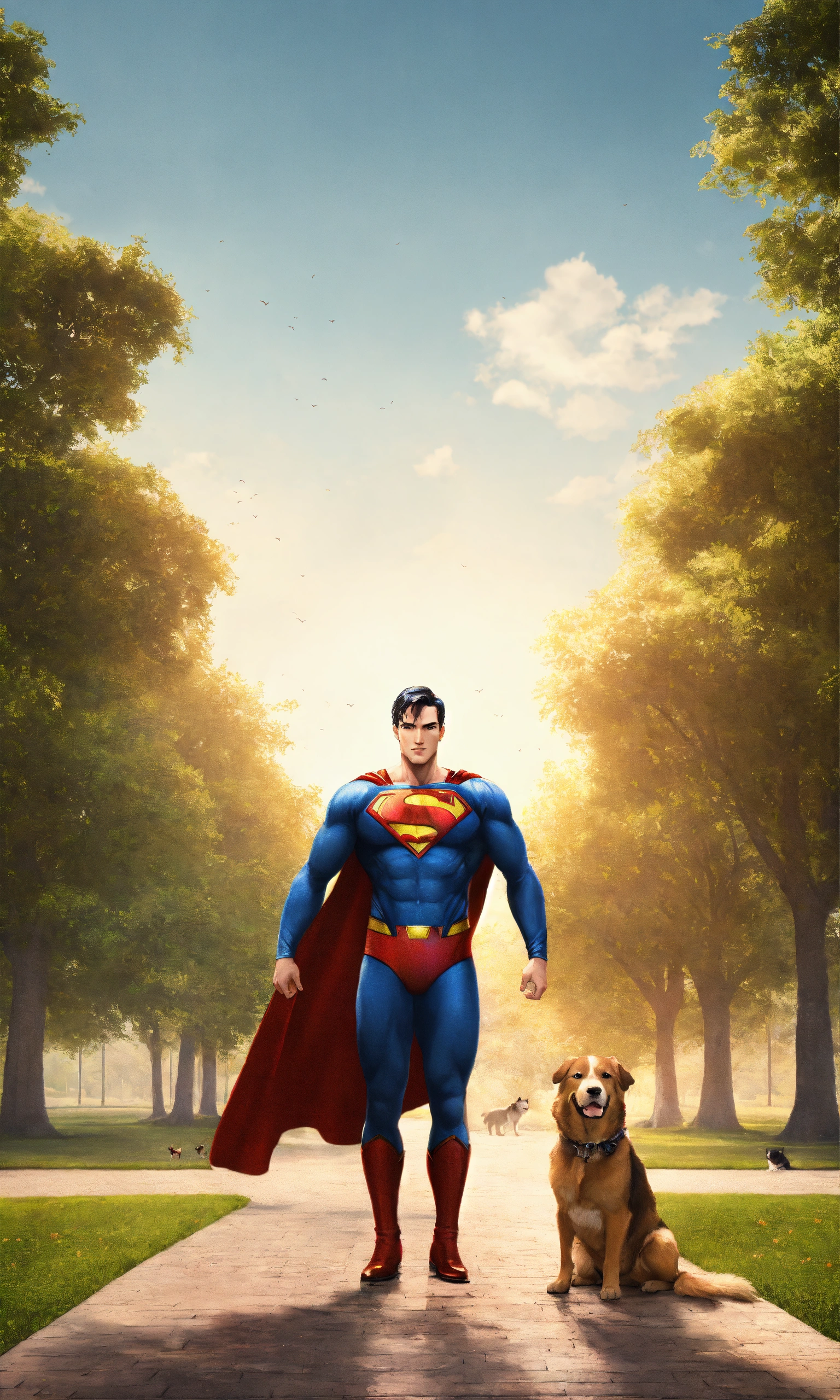 Lexica - Superman with his dog in the park, 2D render, full-body view ...