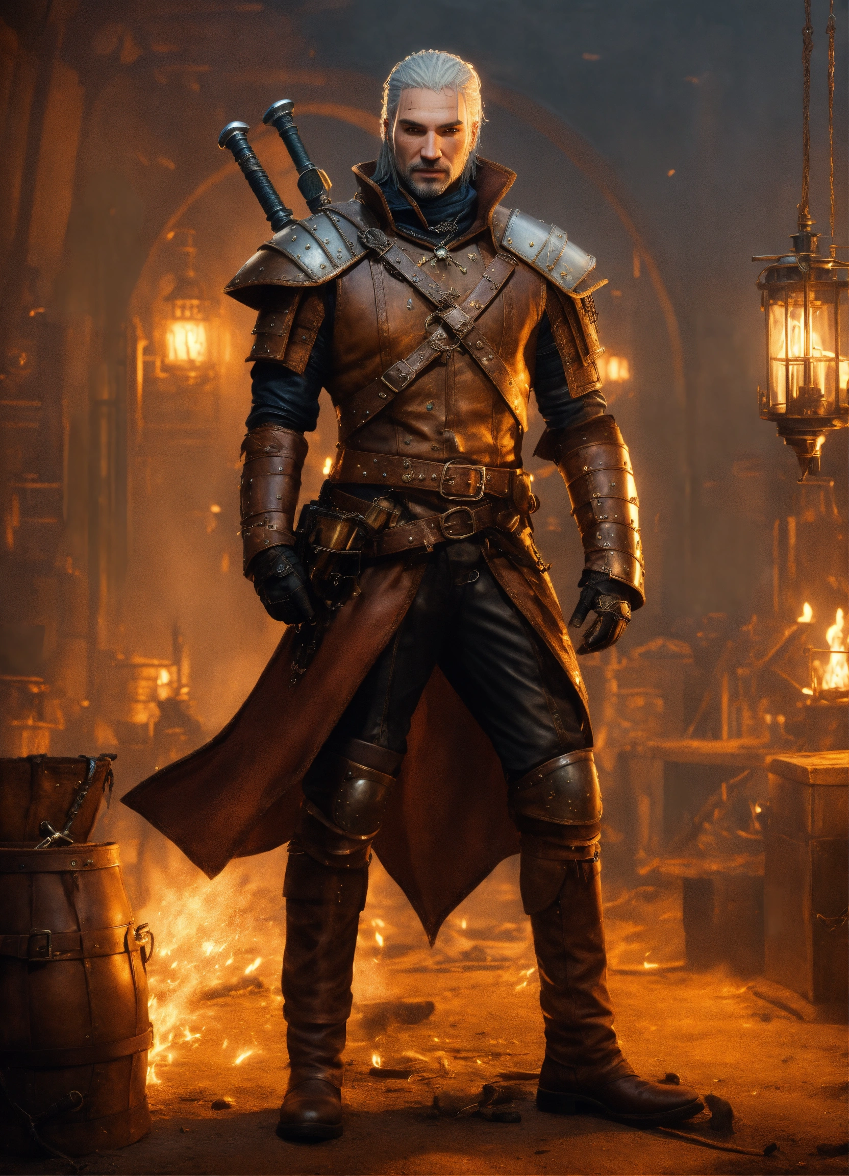 Lexica - Male steampunk witcher wearing leather armor