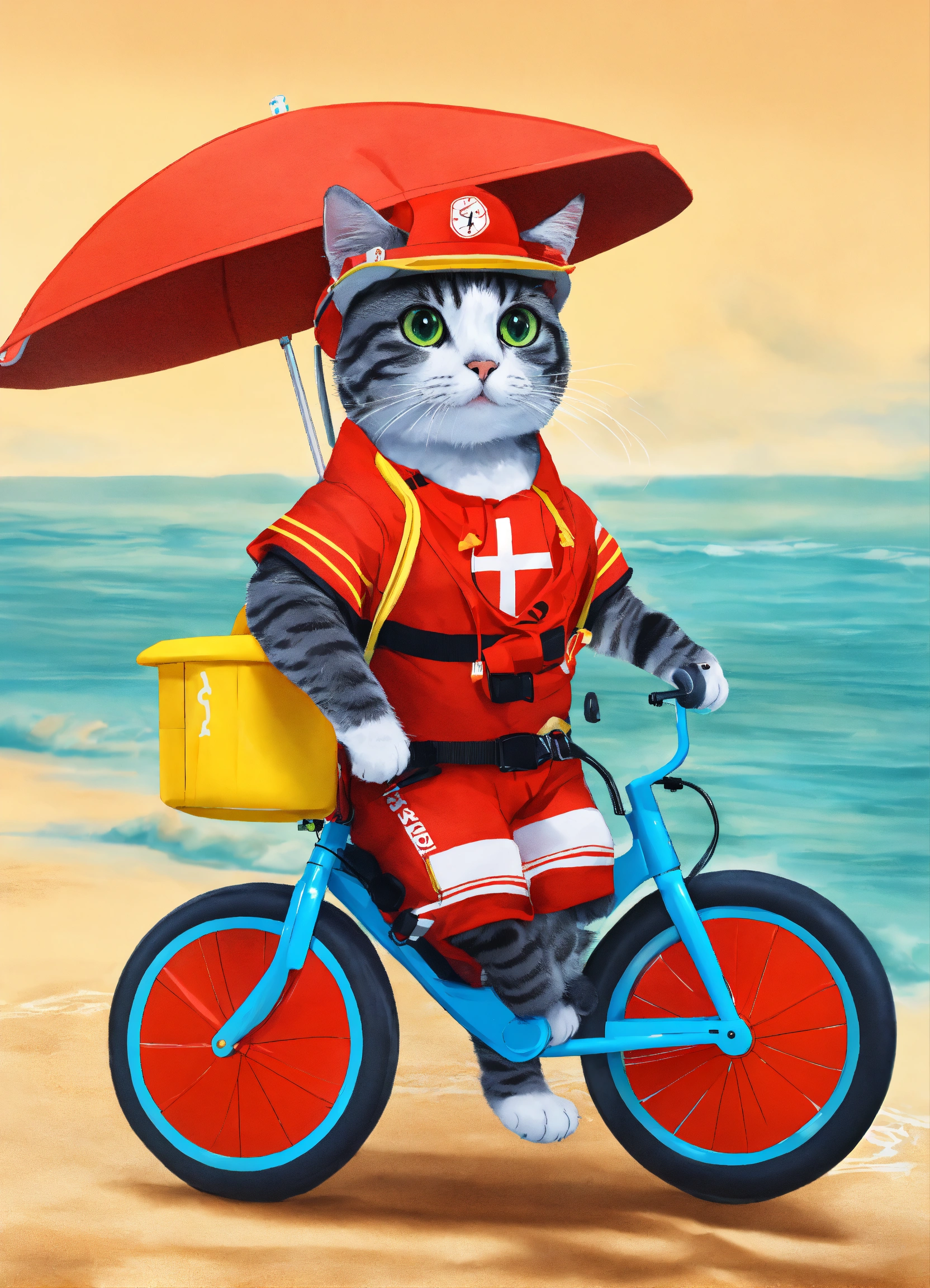 Lexica - Design a picture of a cat working as a beach lifeguard on a ...