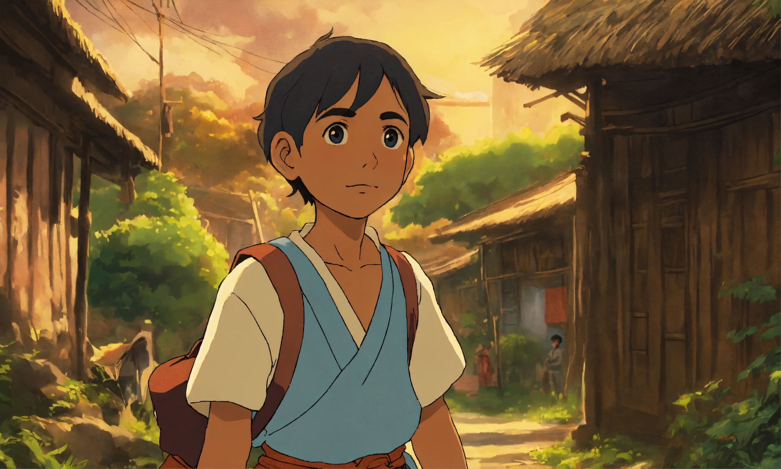 Lexica - Japanese Miyazaki Hayao style art close up of an Indian boy in ...