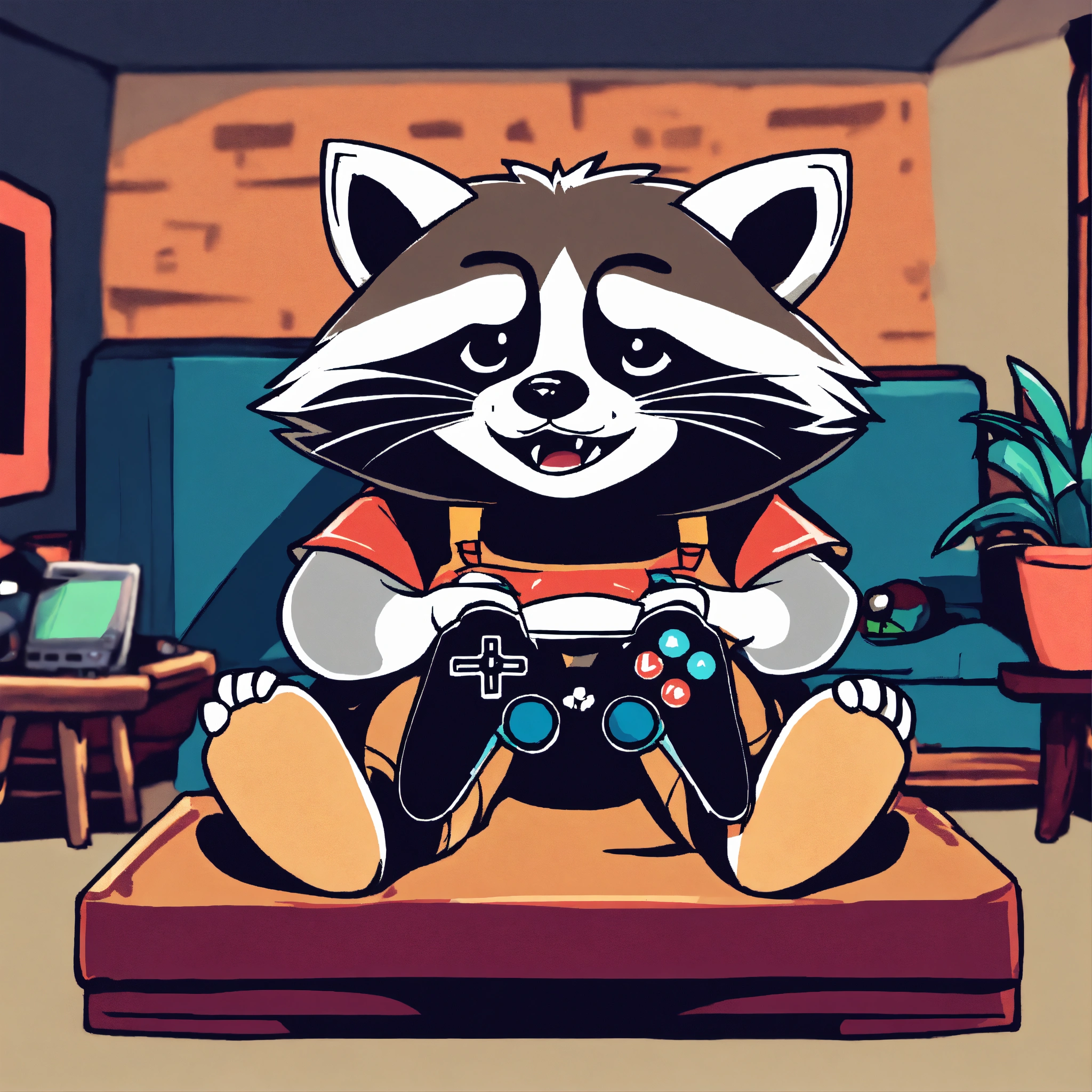 Lexica - A cute but angry Raccoon playing video games and shouting