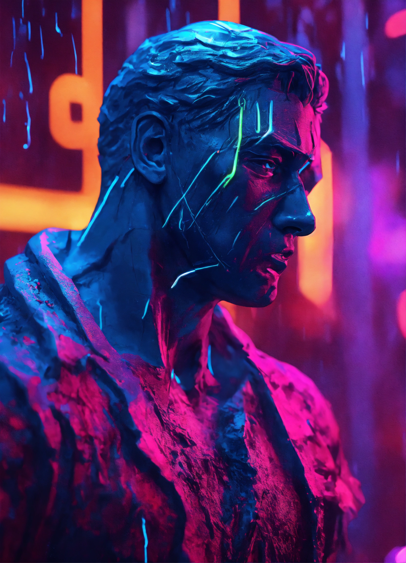 Lexica - Bust sculpture, of a man's head and shoulders, neon color glow ...