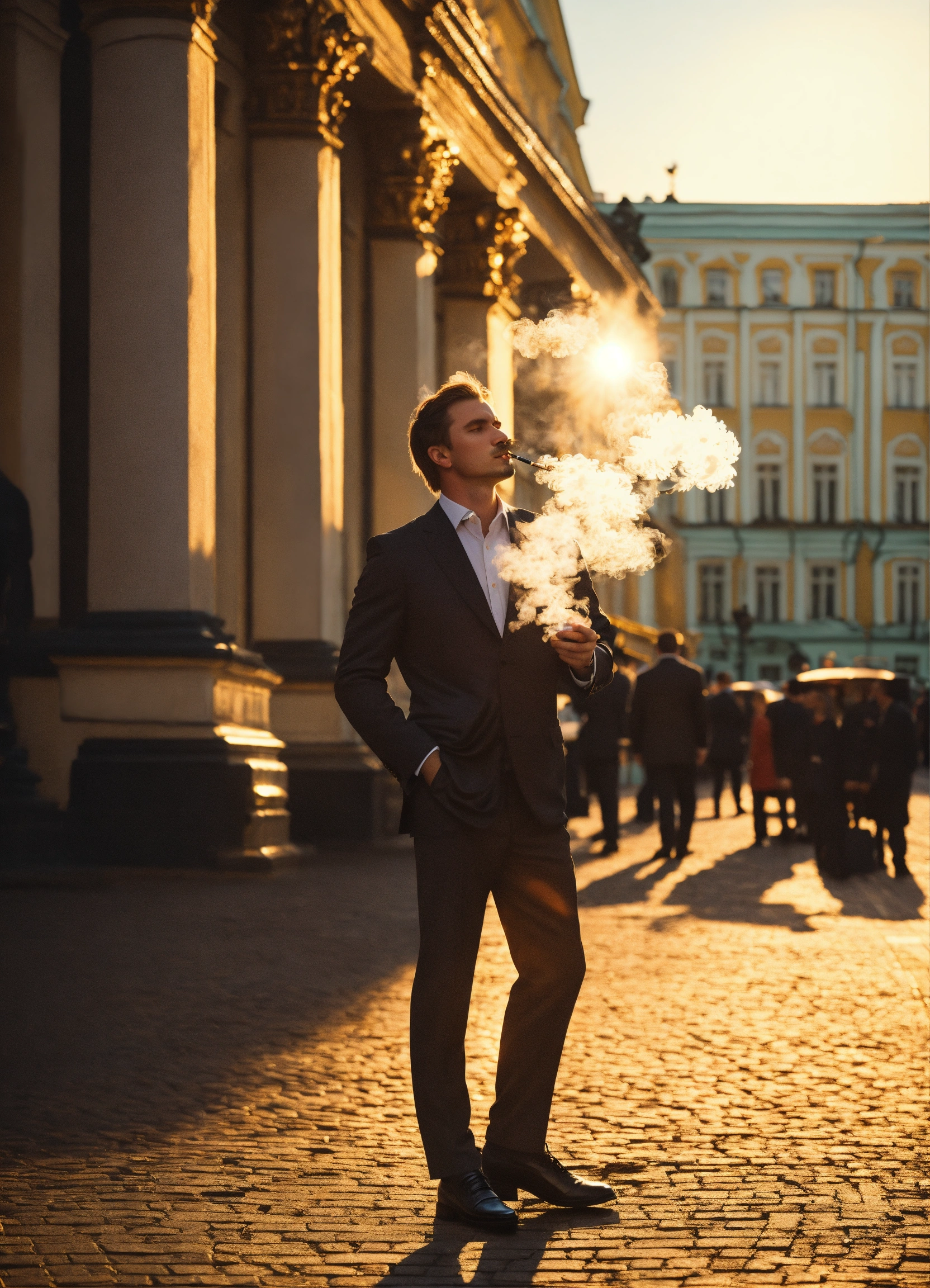 Lexica - Russian man with brown hair in a formal suit, smoking a ...