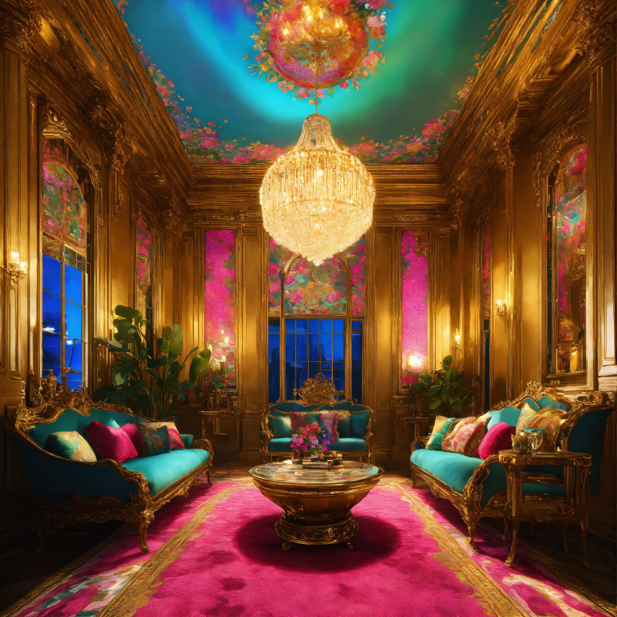 Lexica - Futuristic beautiful French mansion interior sitting room ...
