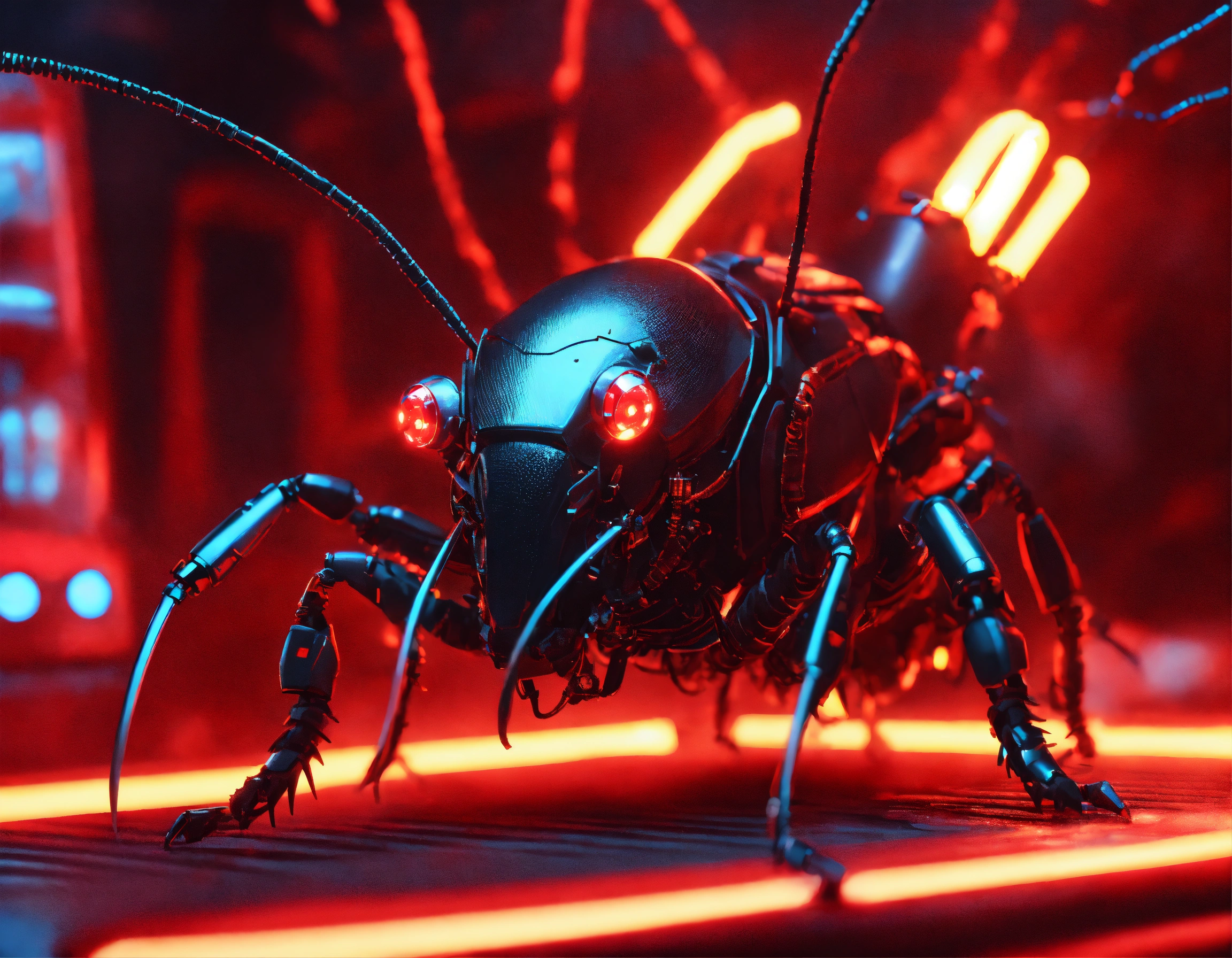 Lexica - Zoom out shot of fierce black cockroach faced standing ...