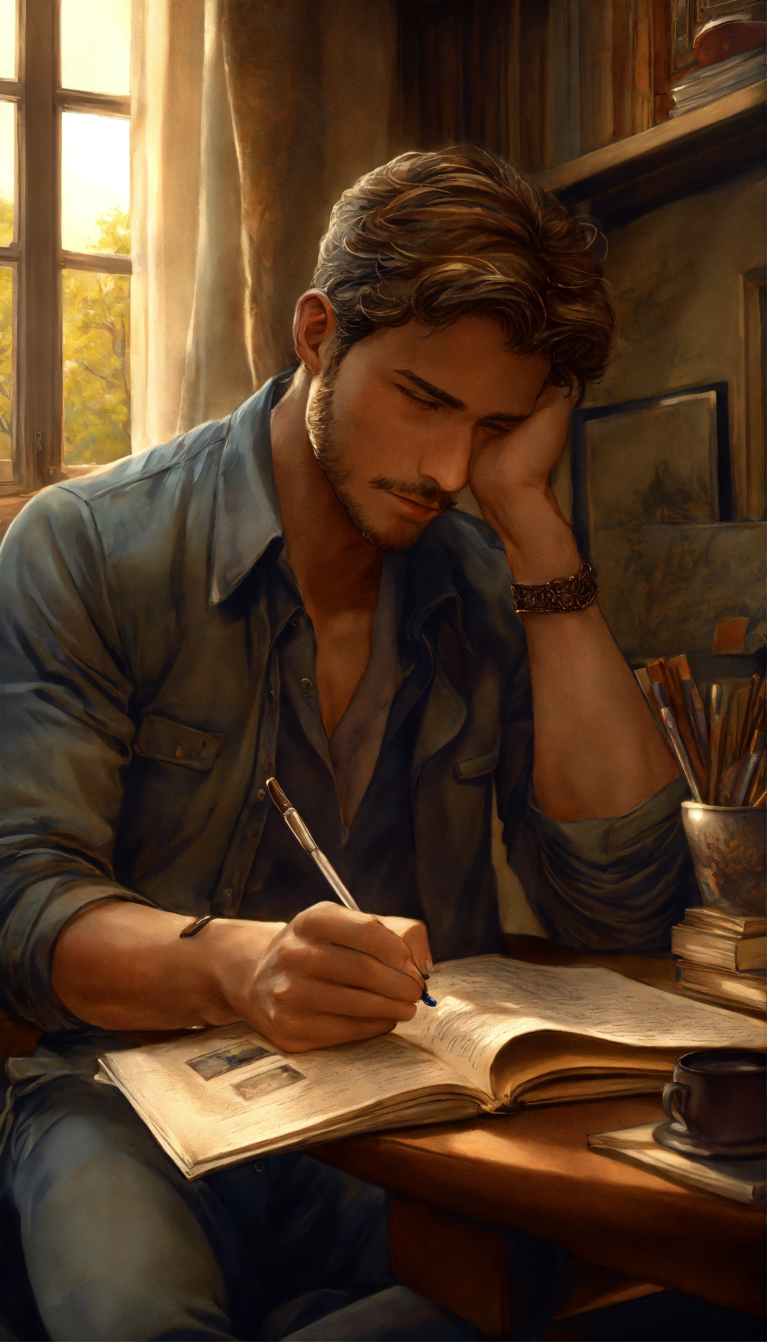 Lexica - A handsome male writer, with depression, beautiful ...