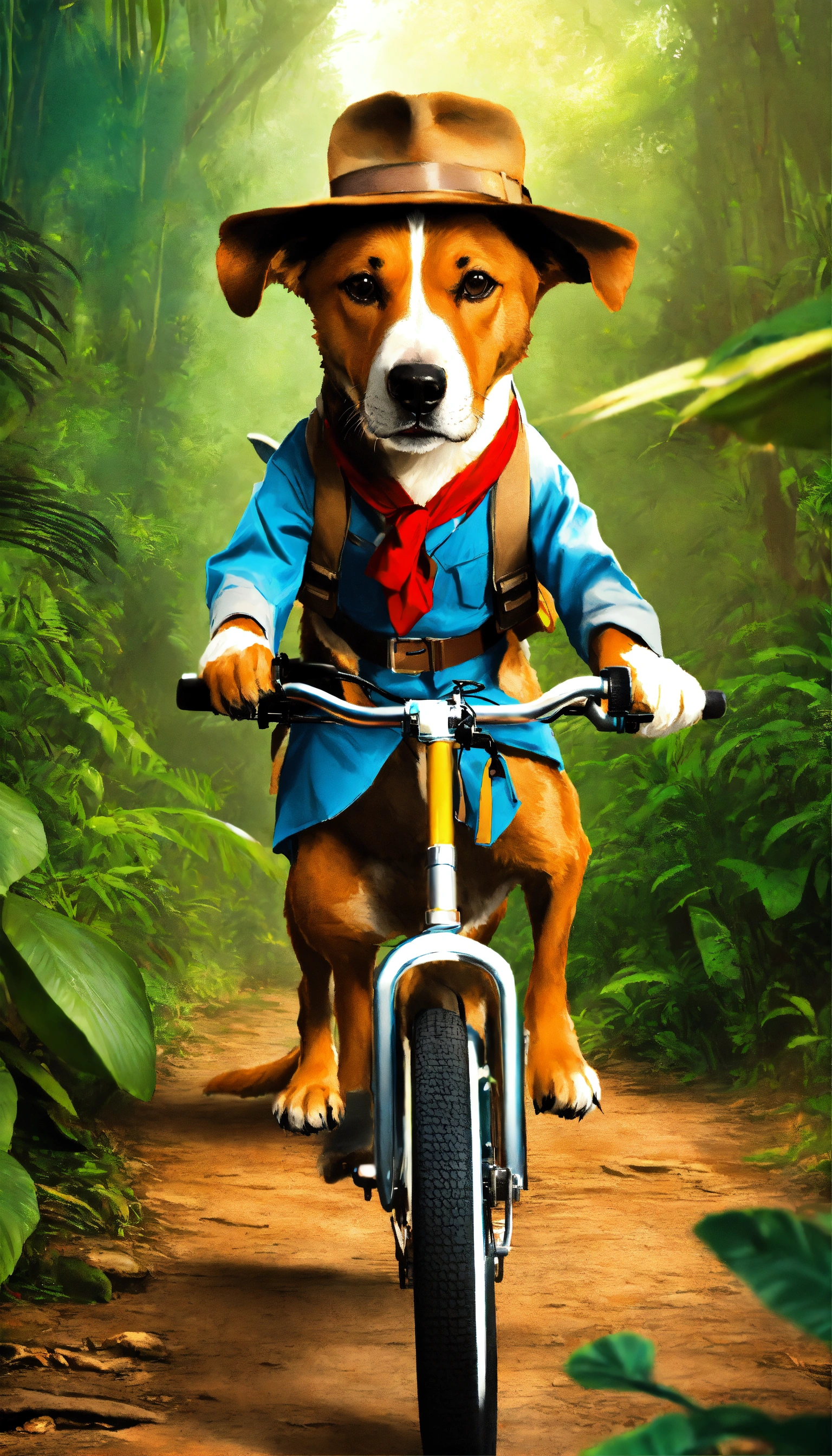 Lexica - Generate a picture of a dog biking through a jungle as an ...