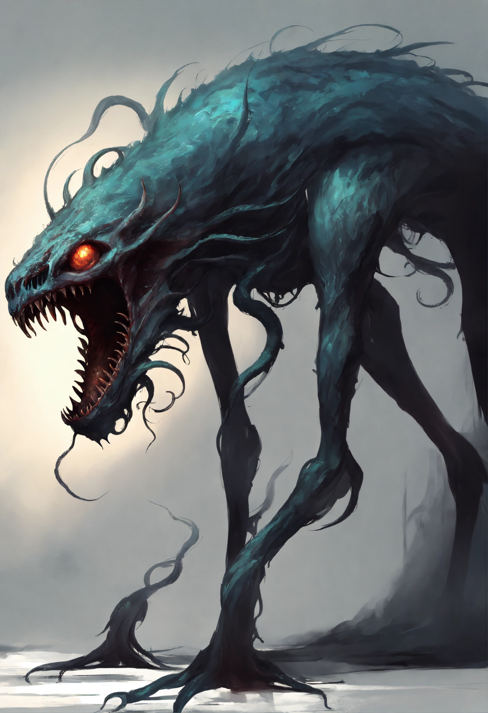 Lexica - Concept art, side view, digital paintng, skiny Ghostly monster ...