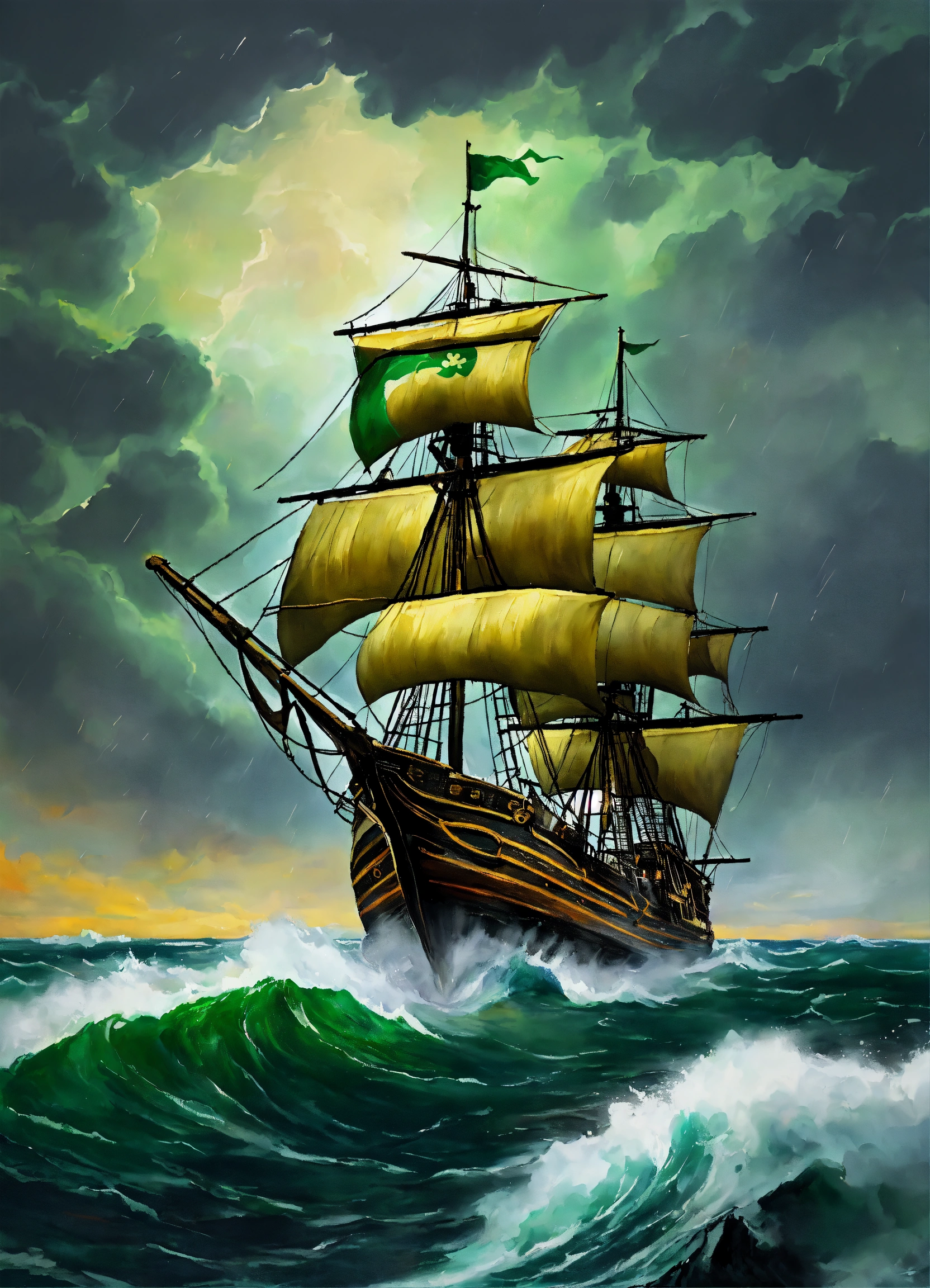 Lexica - A painting of a celtic pirate ship on the ocean during a storm ...