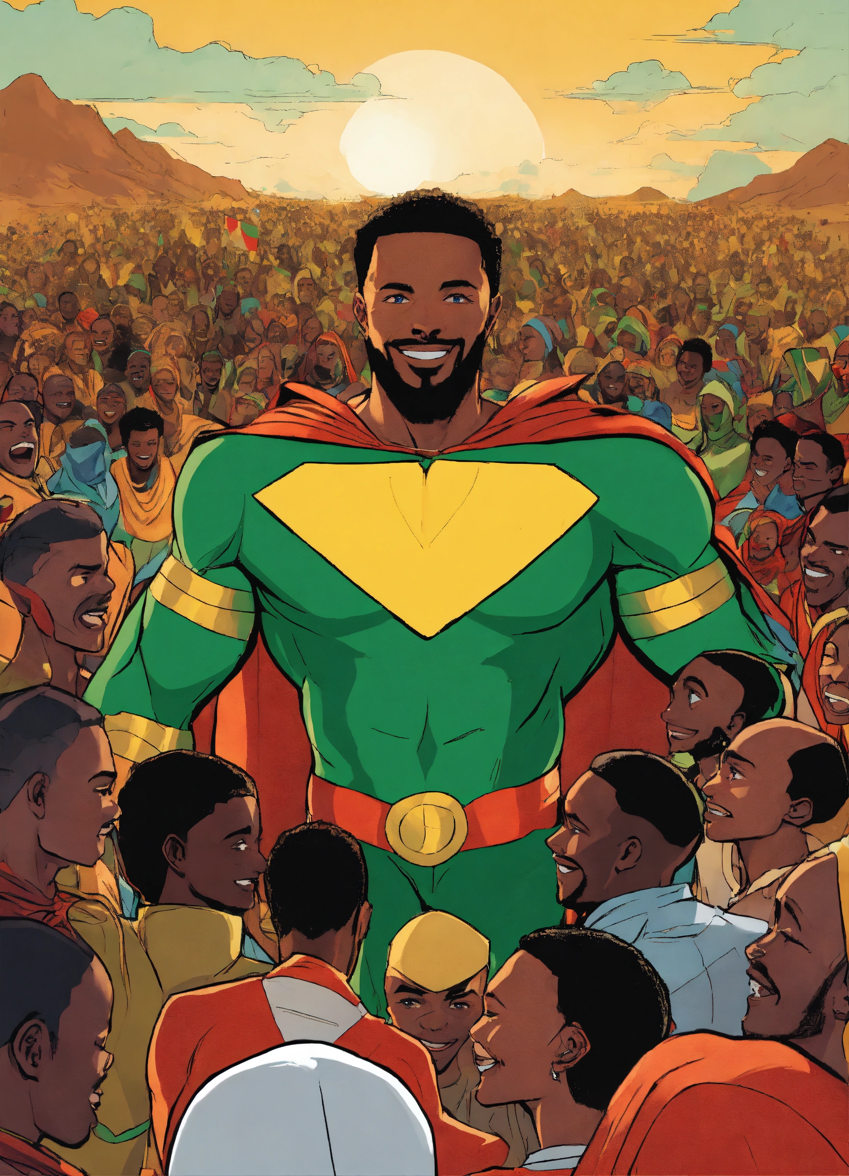 Lexica - An Ethiopian superhero person surrounded by a lot of African ...