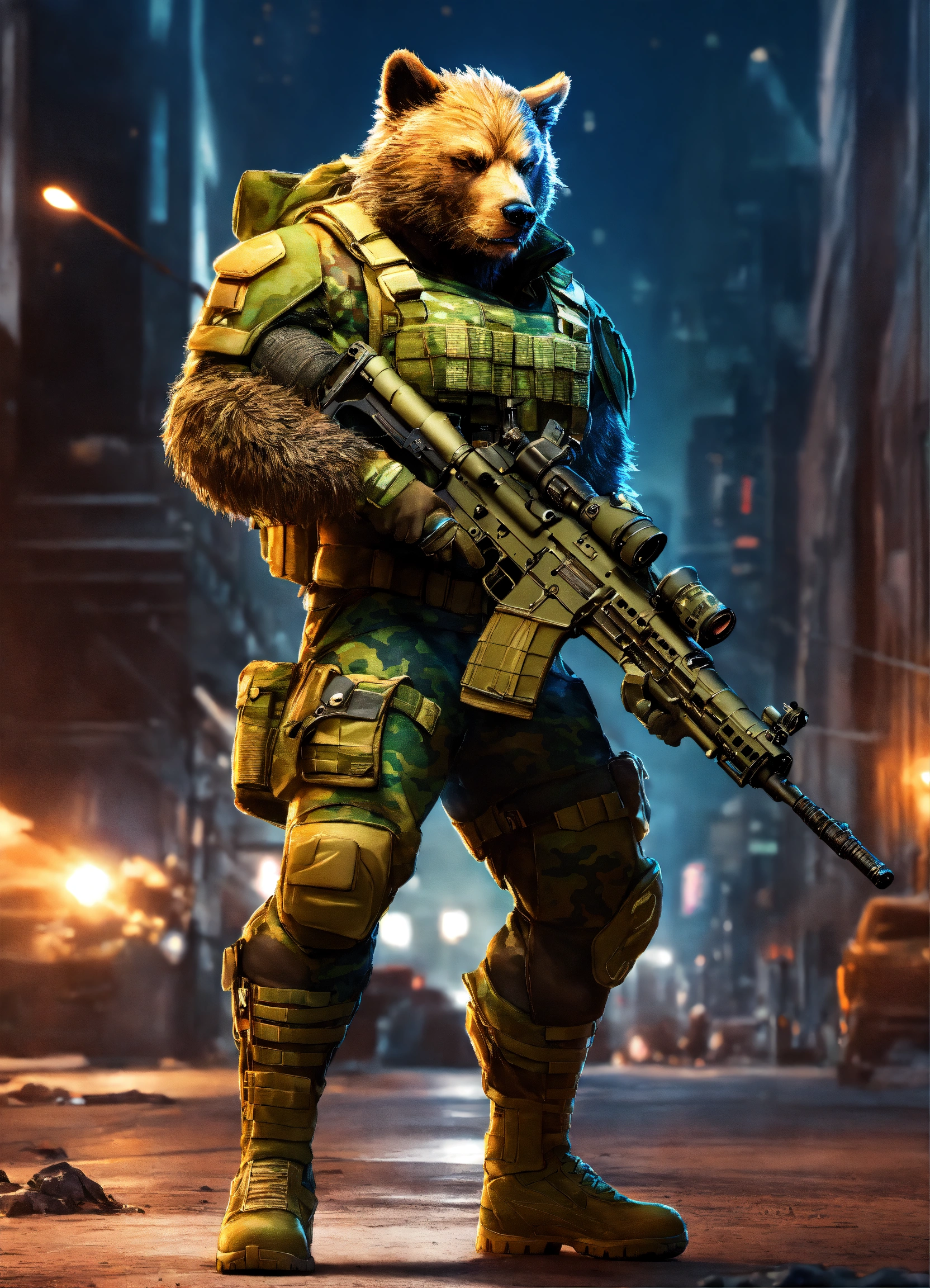 Lexica - Beast superhero character wearing tactical camouflage, holding ...