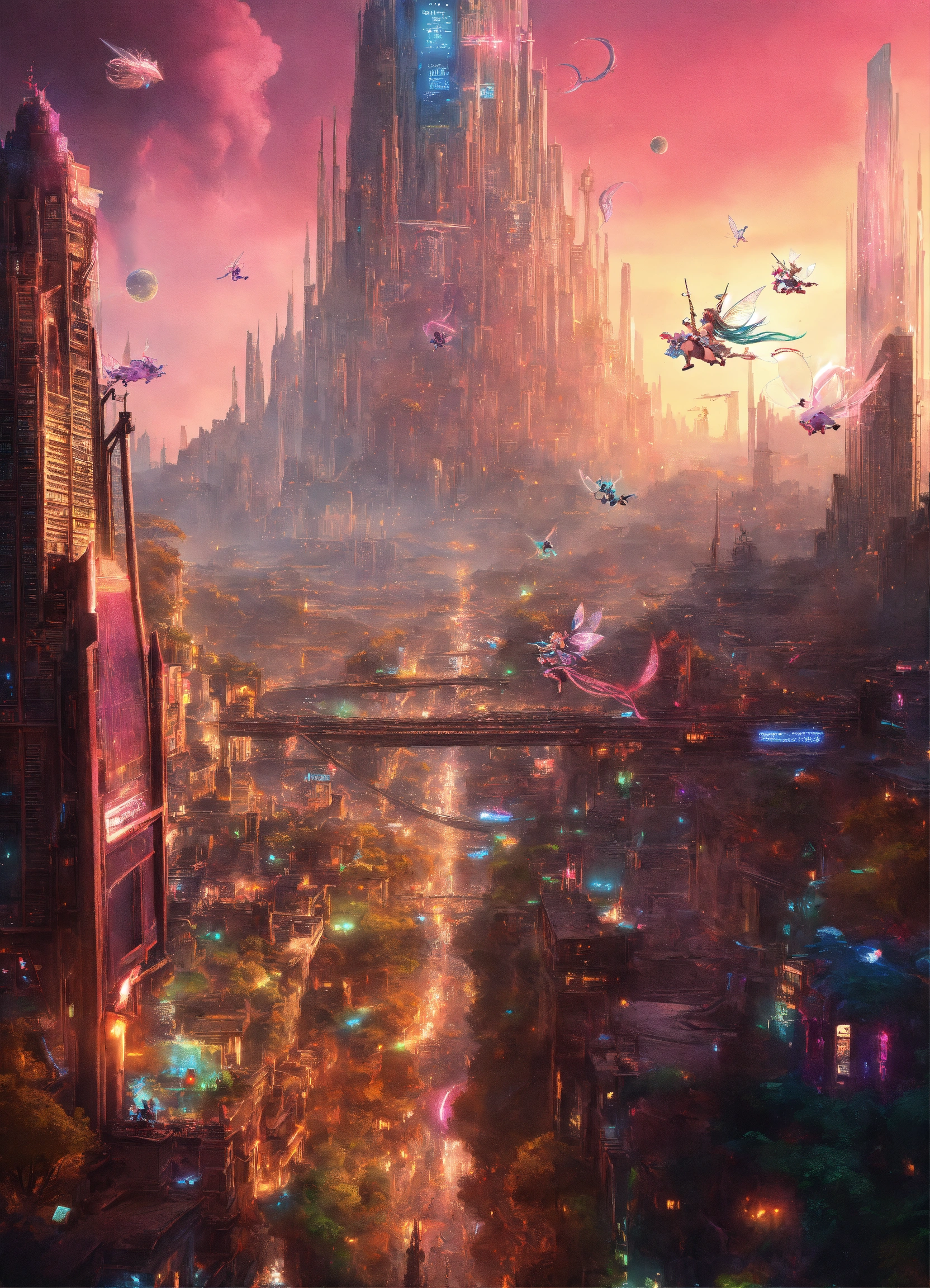 Lexica - Fairies overthrow in a futuristic metropolis with unicorns in ...