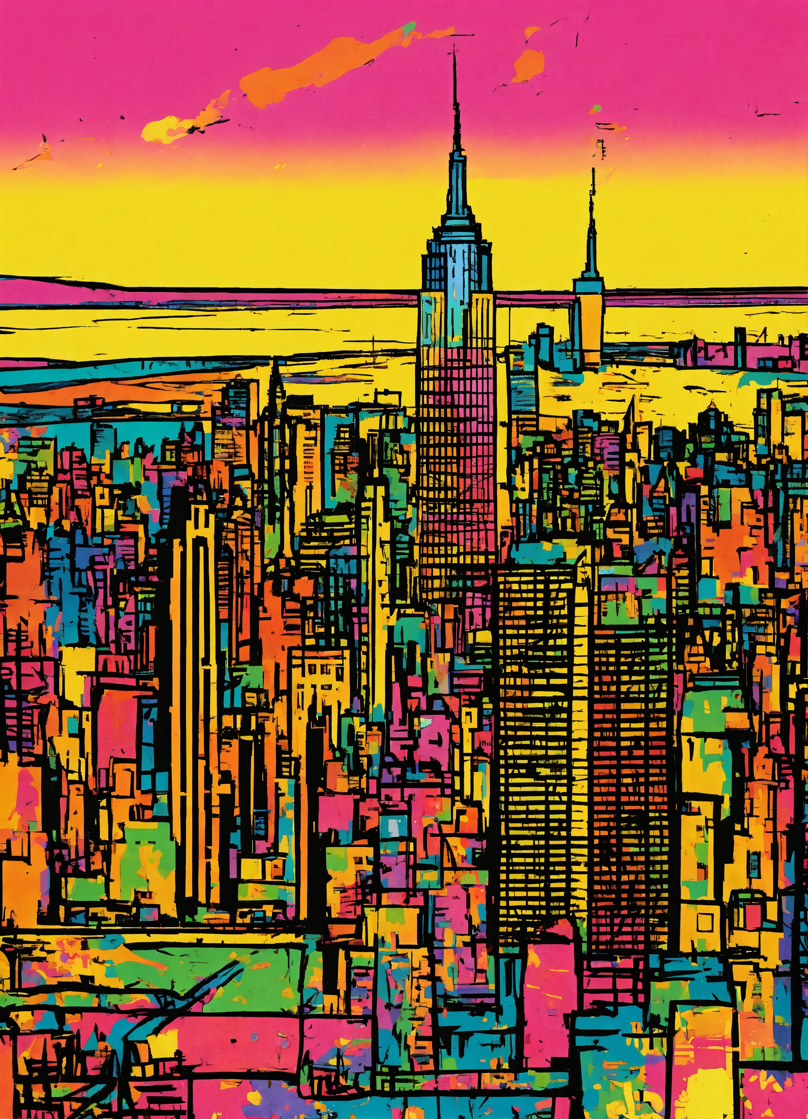 Lexica - New york city skyline, basquiat art, animated