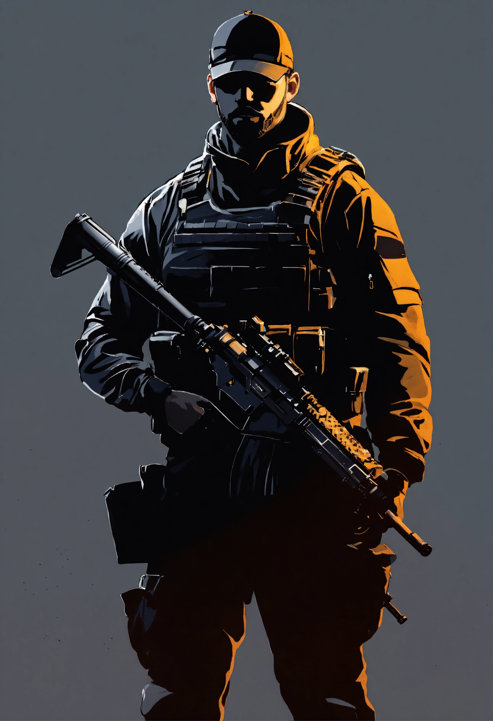 Lexica - Armed muscular security bodyguard silhouette, holding rifle ...