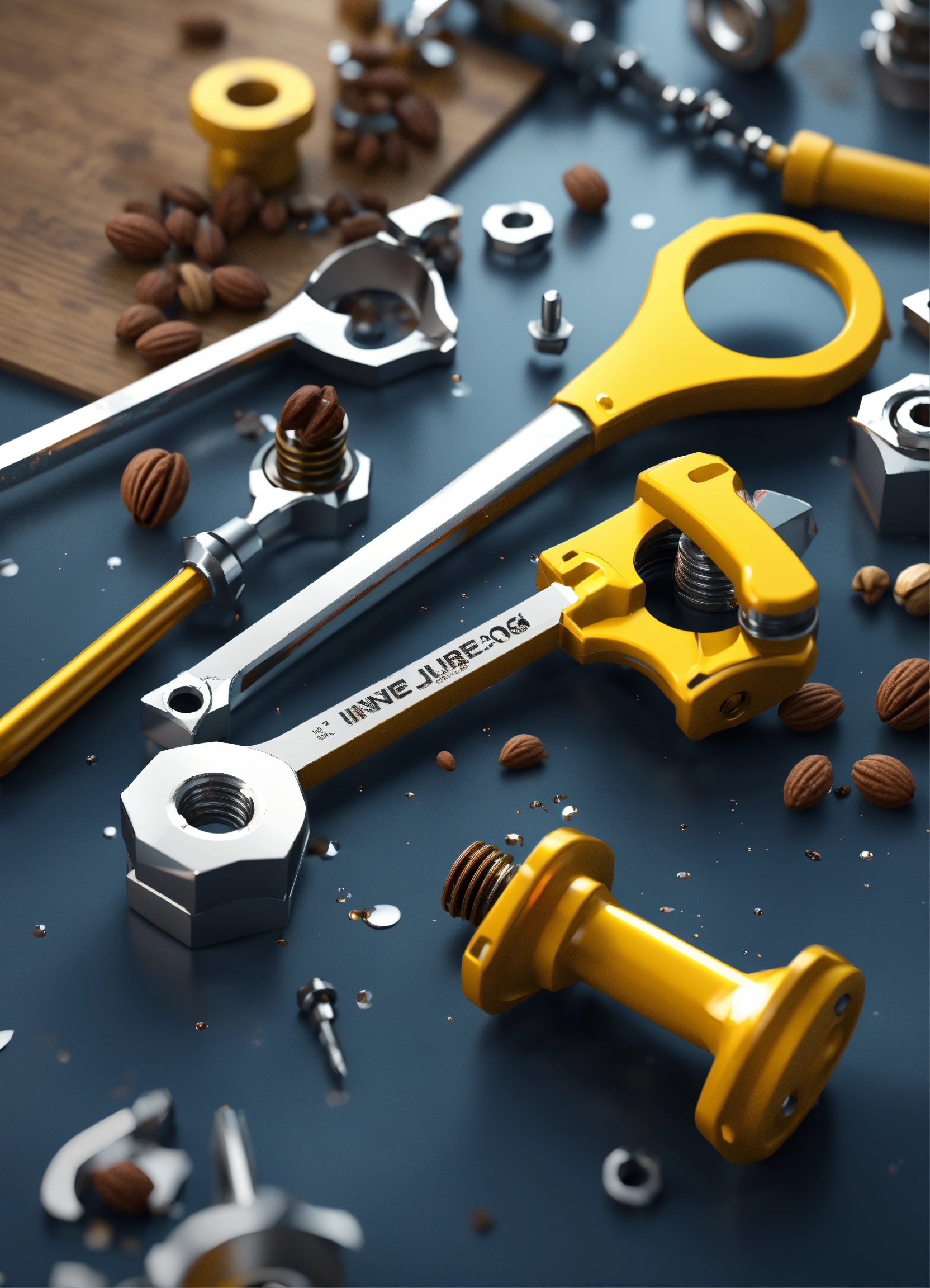 Lexica - Hand tools wrench etc floating 3d render, oil falling from the ...