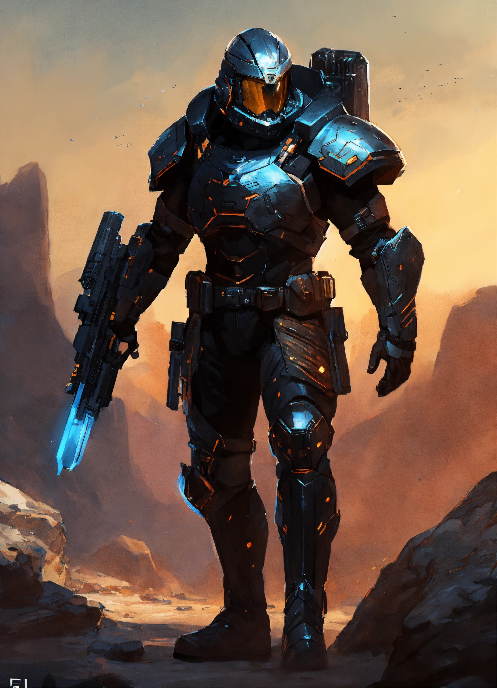 Lexica - Concept art full body, male mercenary in black angular sci-fi ...