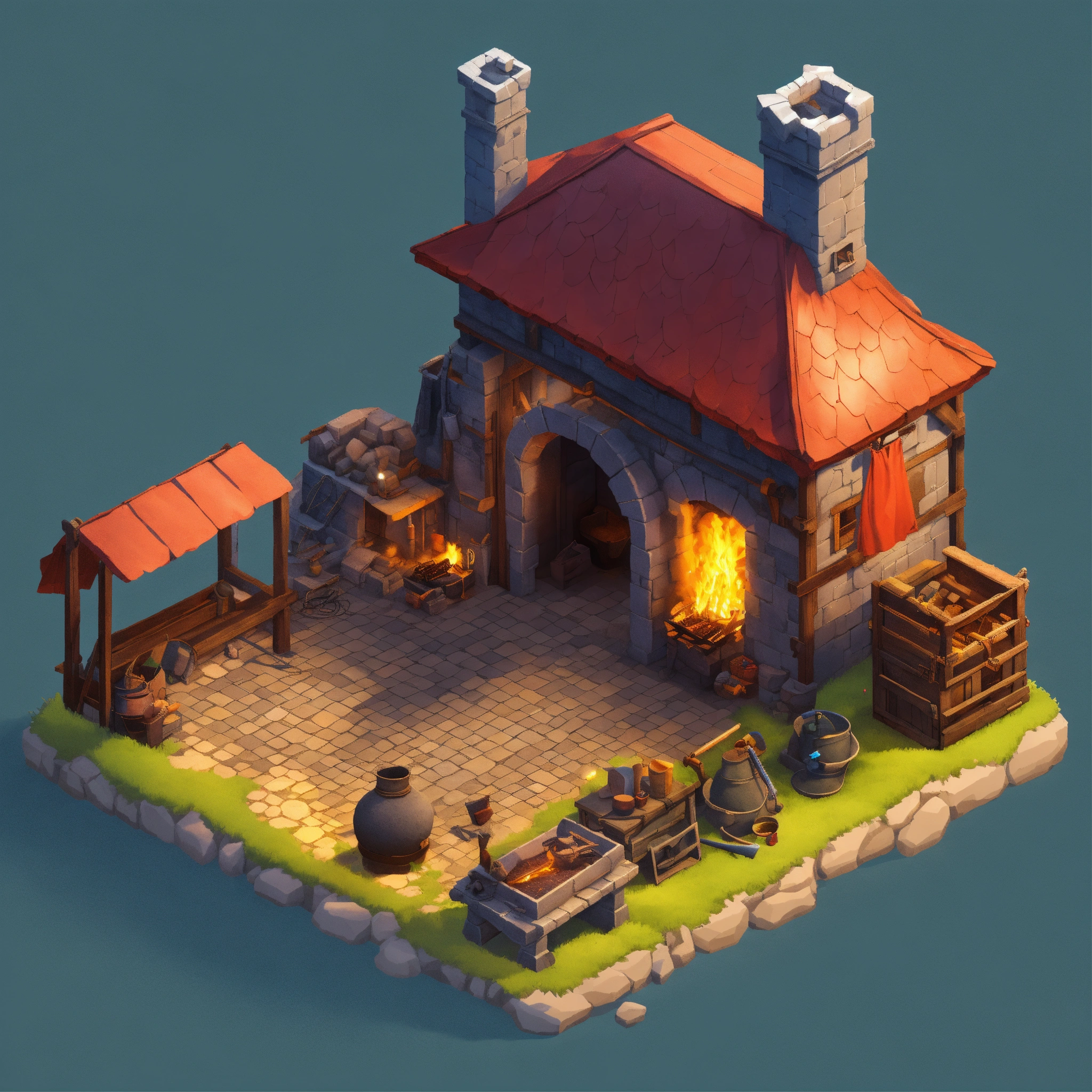 Lexica - Game art, blacksmith forge, isometric, full view, outside view, blank background, 3d ...