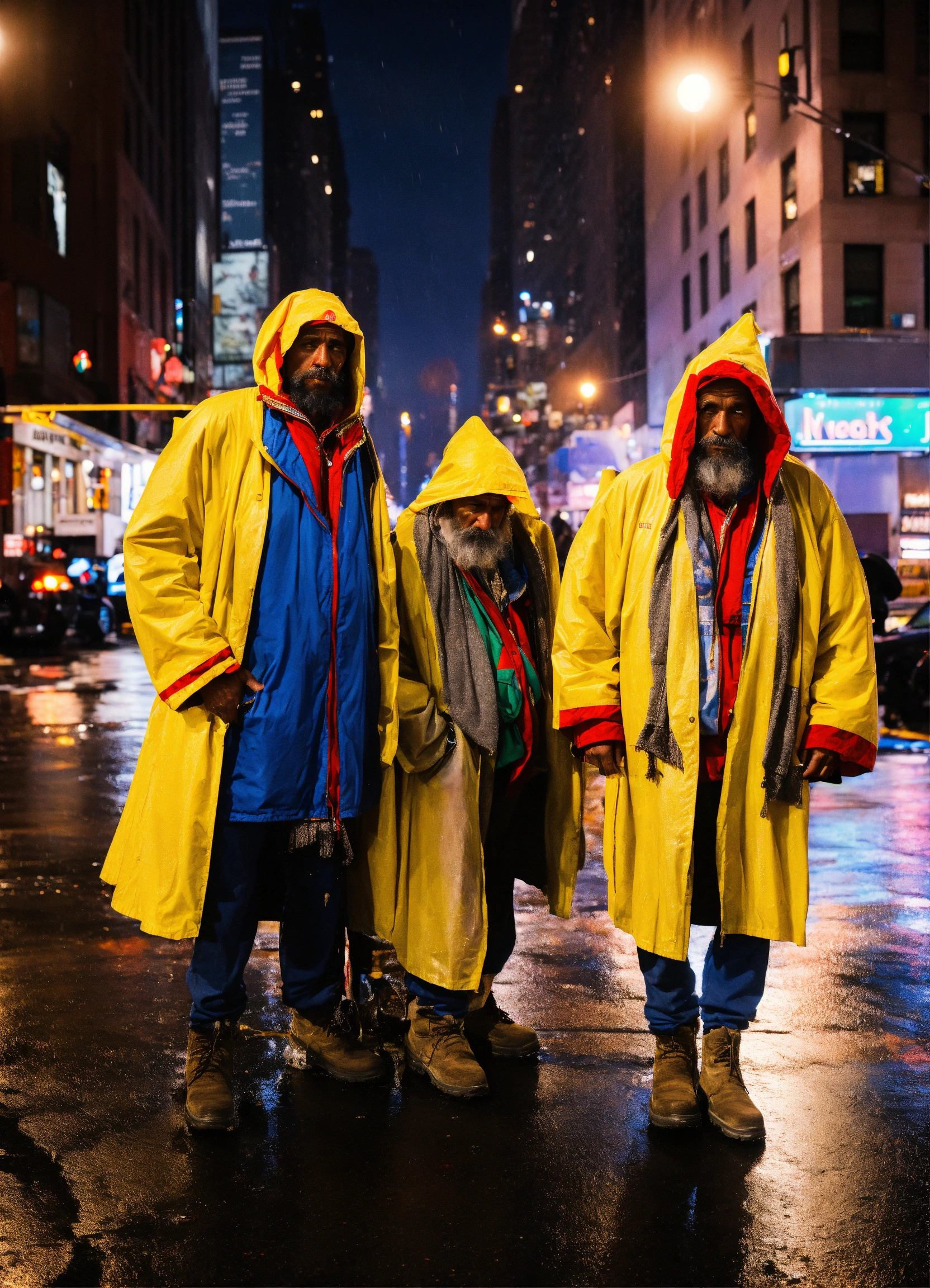 Lexica - Three homeless wearing like reyes magos in a New York street ...