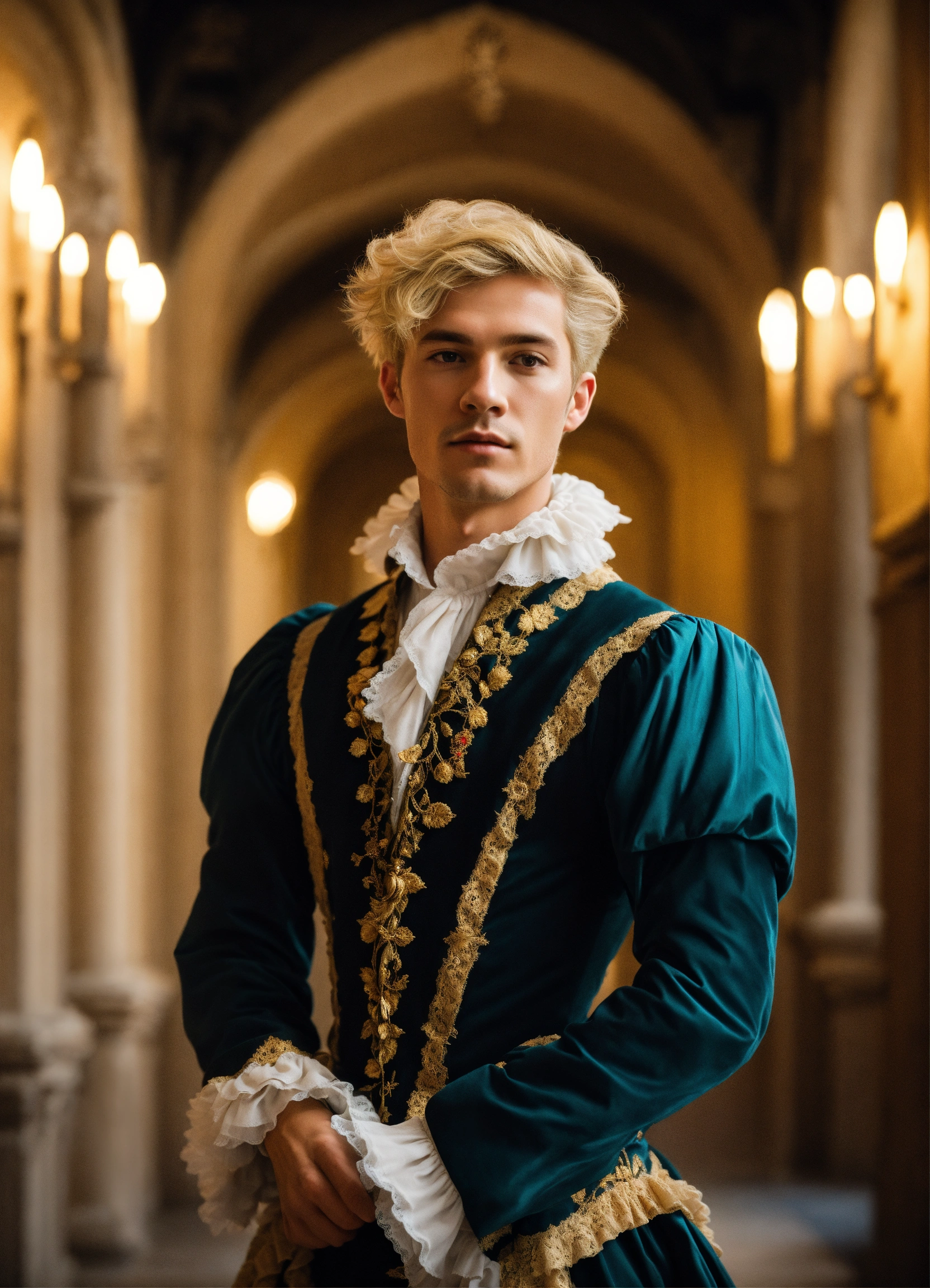 Lexica - Photorealistic genderqueer man in Renaissance ruffles and lace ...