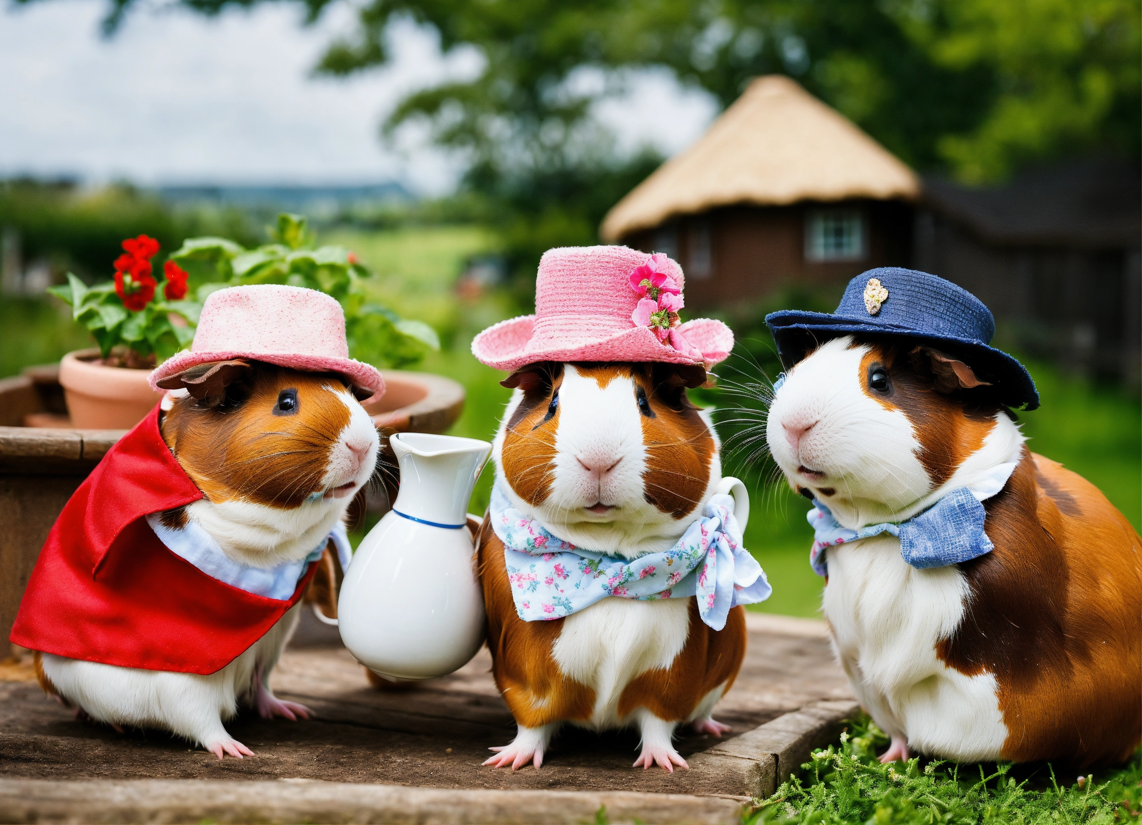 Lexica - Few sweet ladies the Guinea pigs in fancy dress and hat taking ...