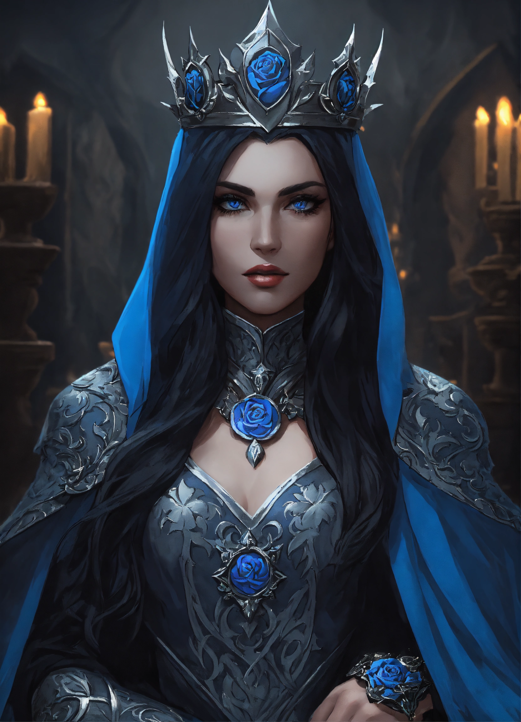 Lexica - Lich queen with bluish skin, dark hair, and charcoal silk ...
