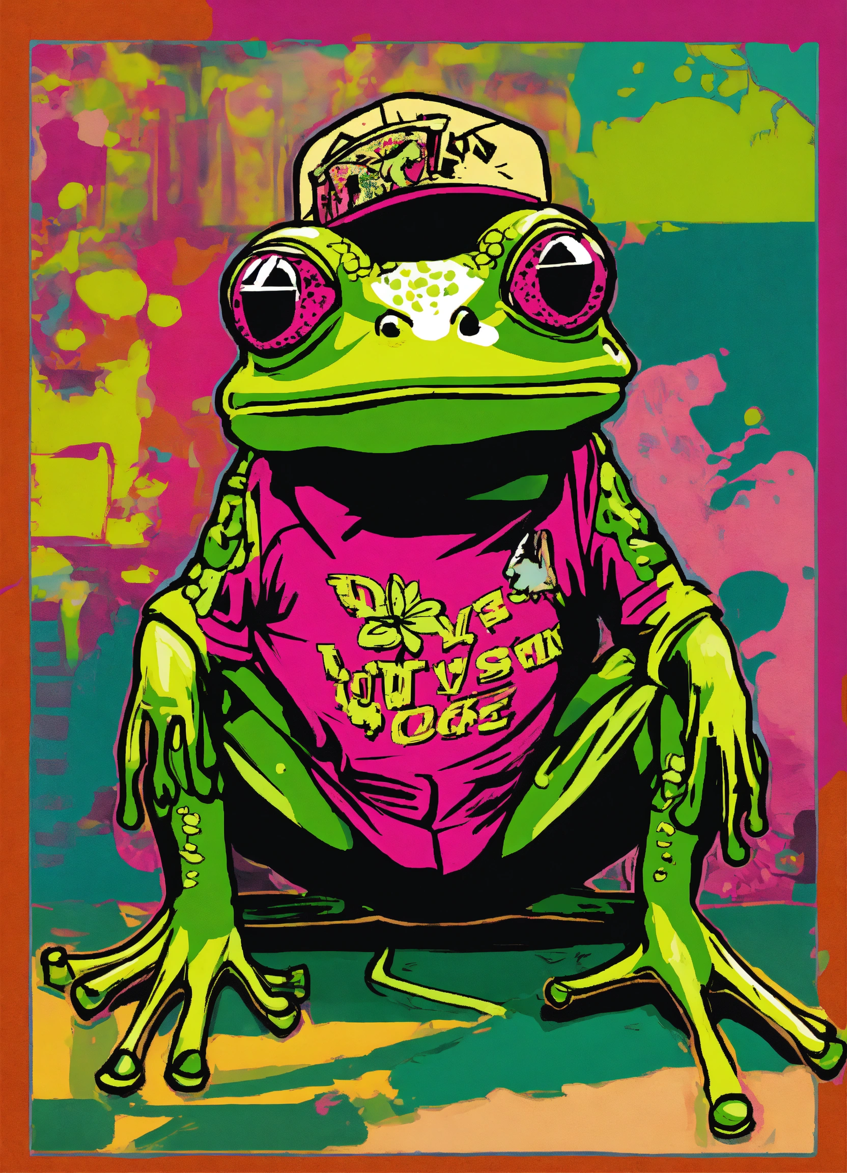Lexica - Postage stampStyle pop art rap . Hiphop frog