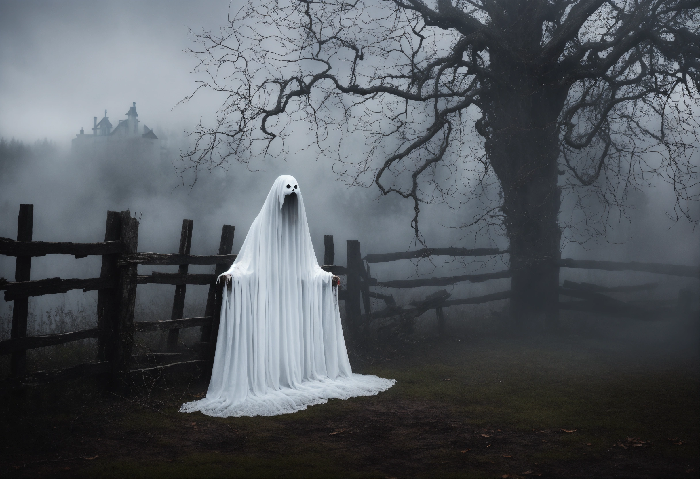 Lexica - Create a digital art piece featuring a white ghost sitting on ...