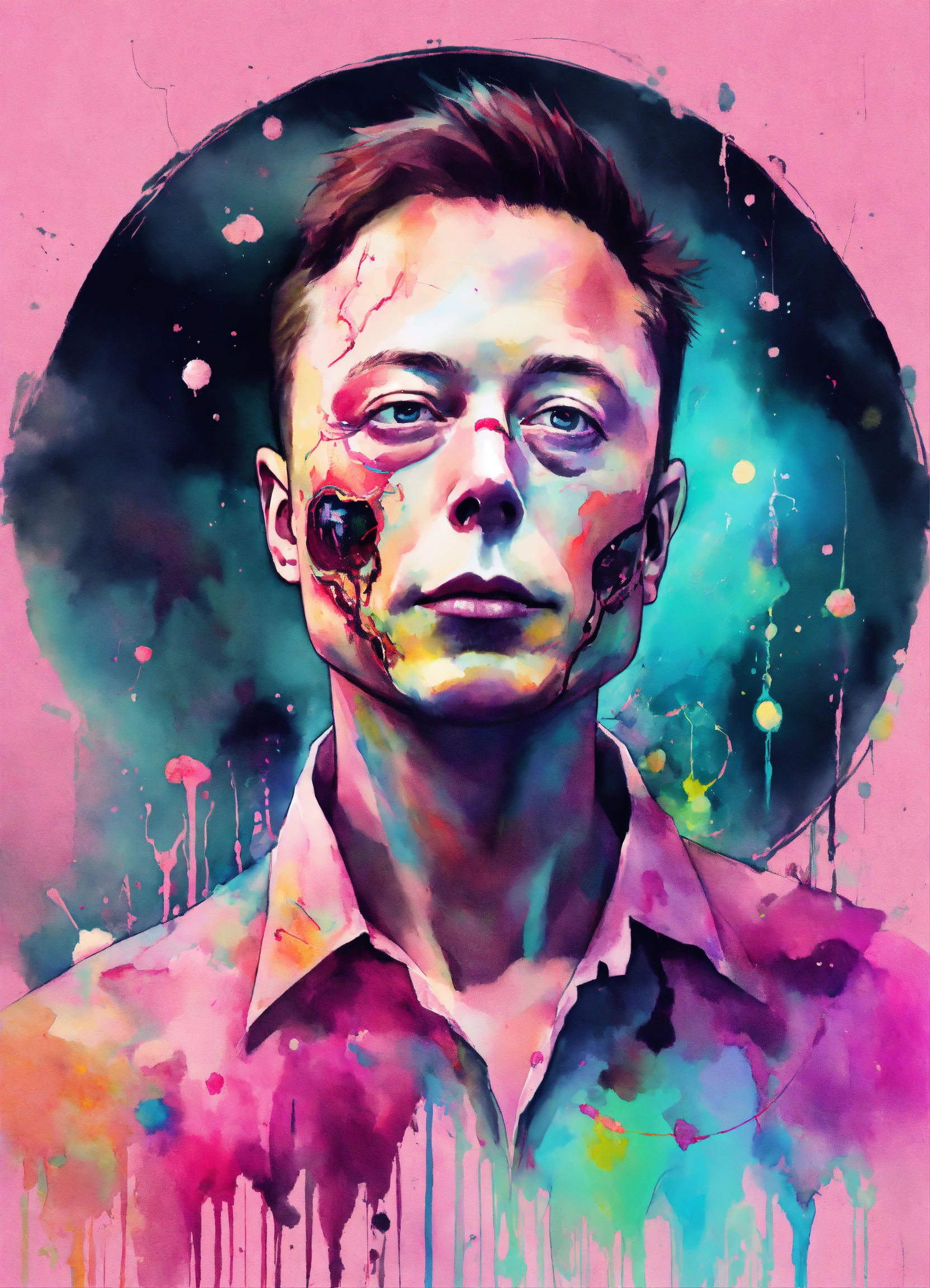 Lexica - Dreamy pastel junk elon musk dressed as a zombie with cyber ...