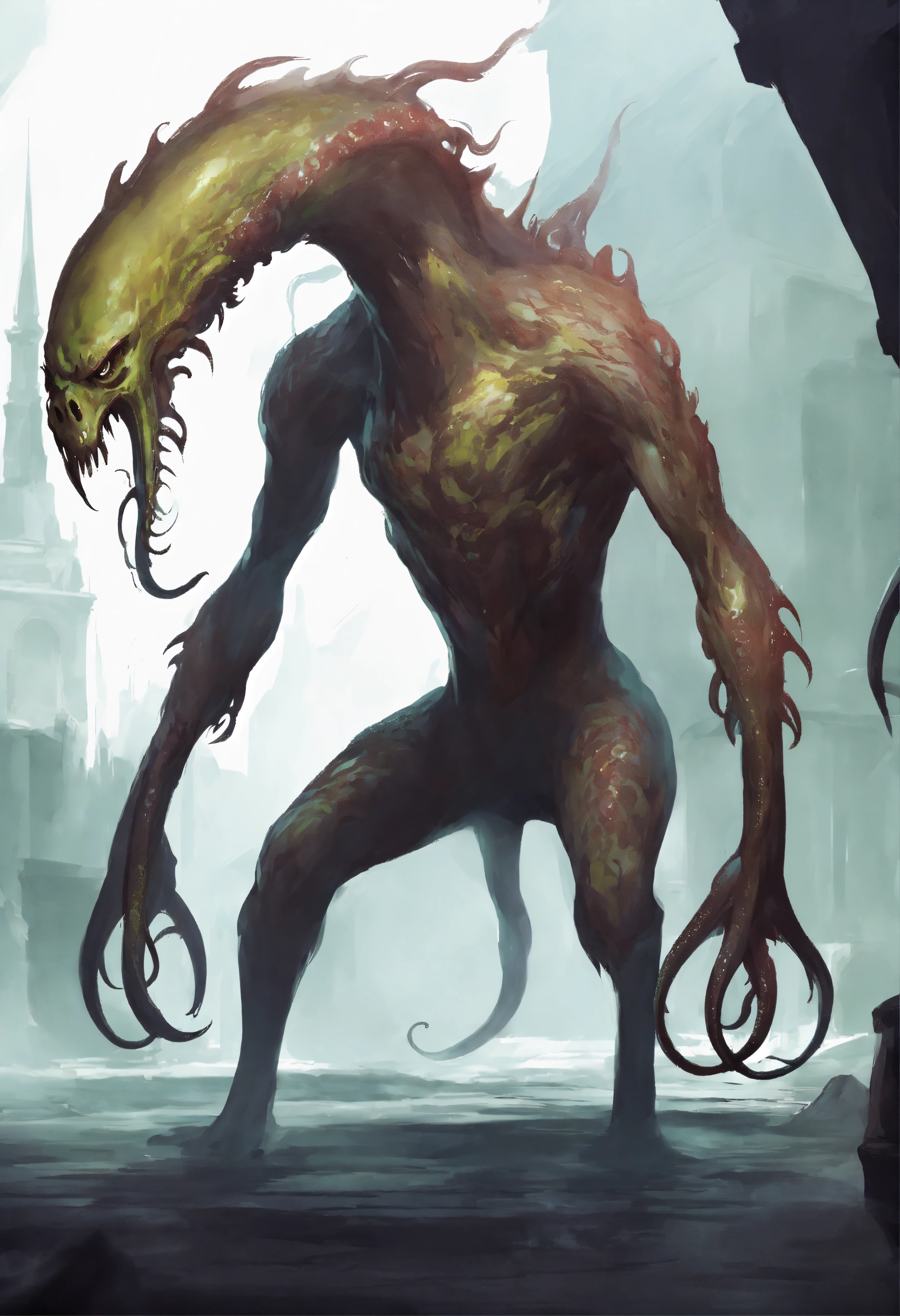 Lexica - Concept art, side view, digital paintng, skiny Ghostly monster ...