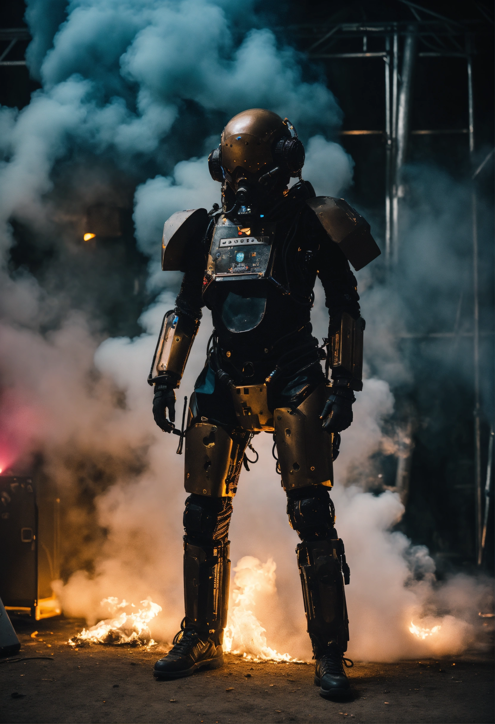 Lexica - Hardtechno party with a humanoid against a background of smoke