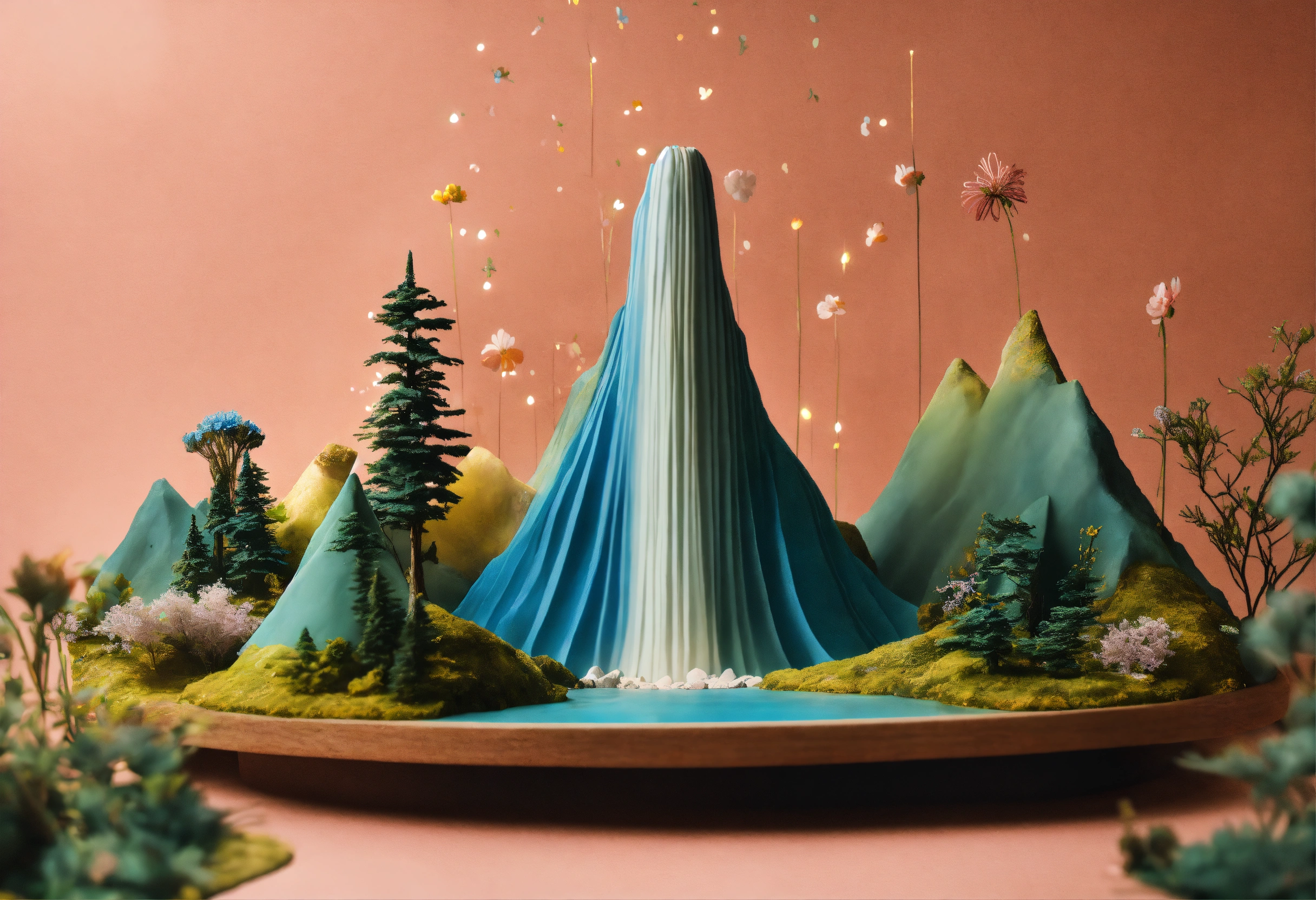 Lexica - Hand-made 3D modeling clay sculpture, mountains, waterfall ...