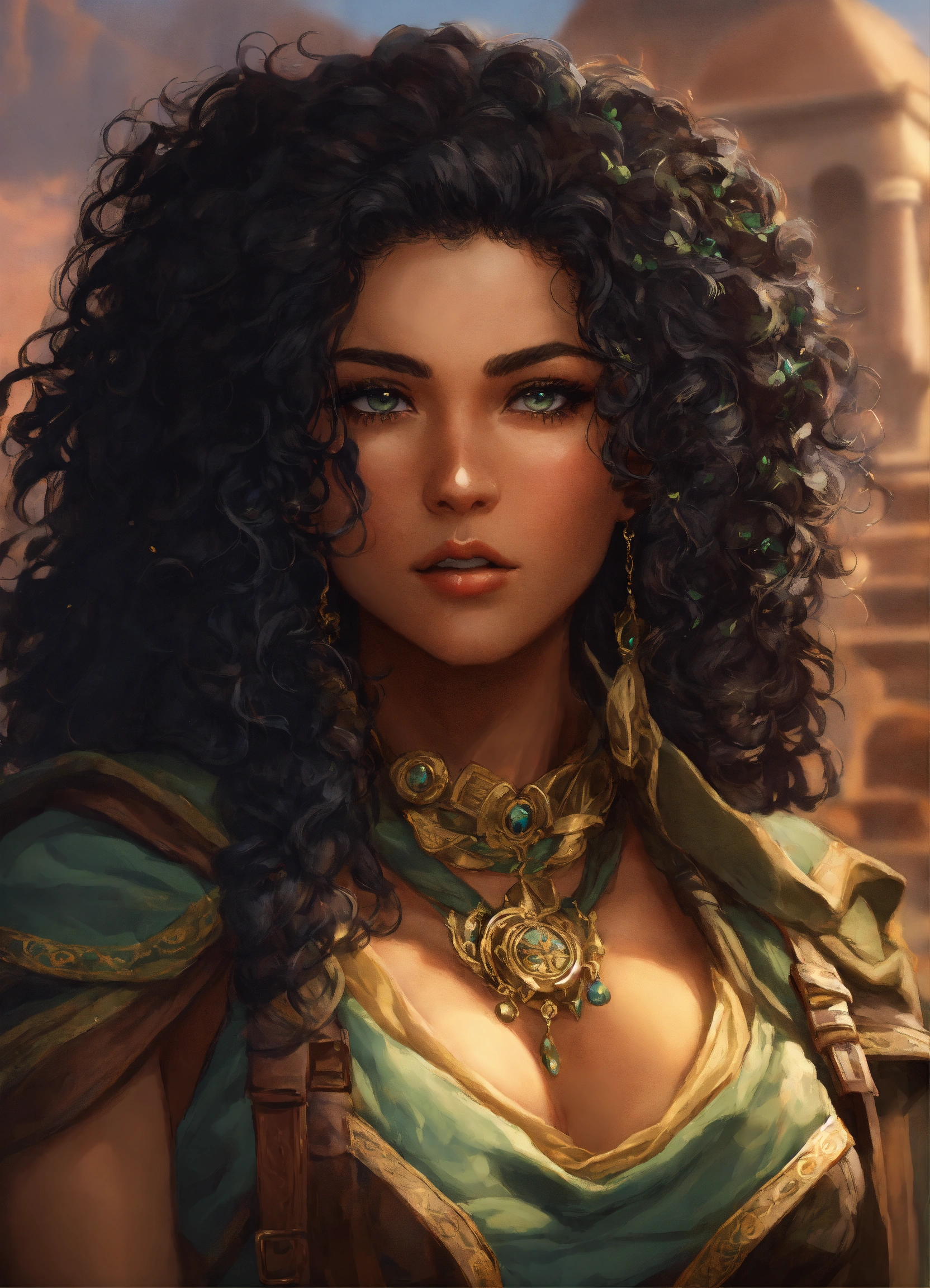 Lexica - "heroic latina fantasy rogue", big curly black hair, travel ...