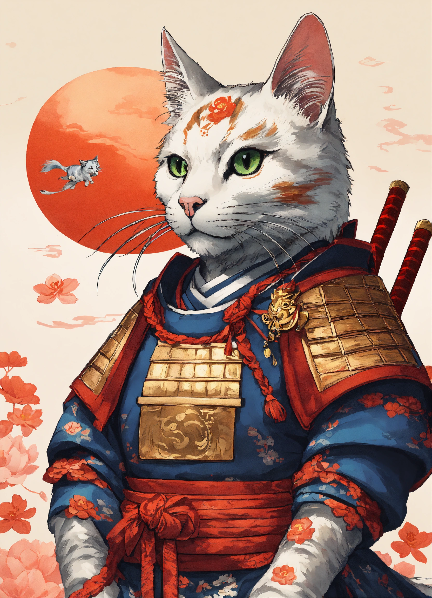 Lexica - There is a cat on a white background, samurai cat, cat warrior ...