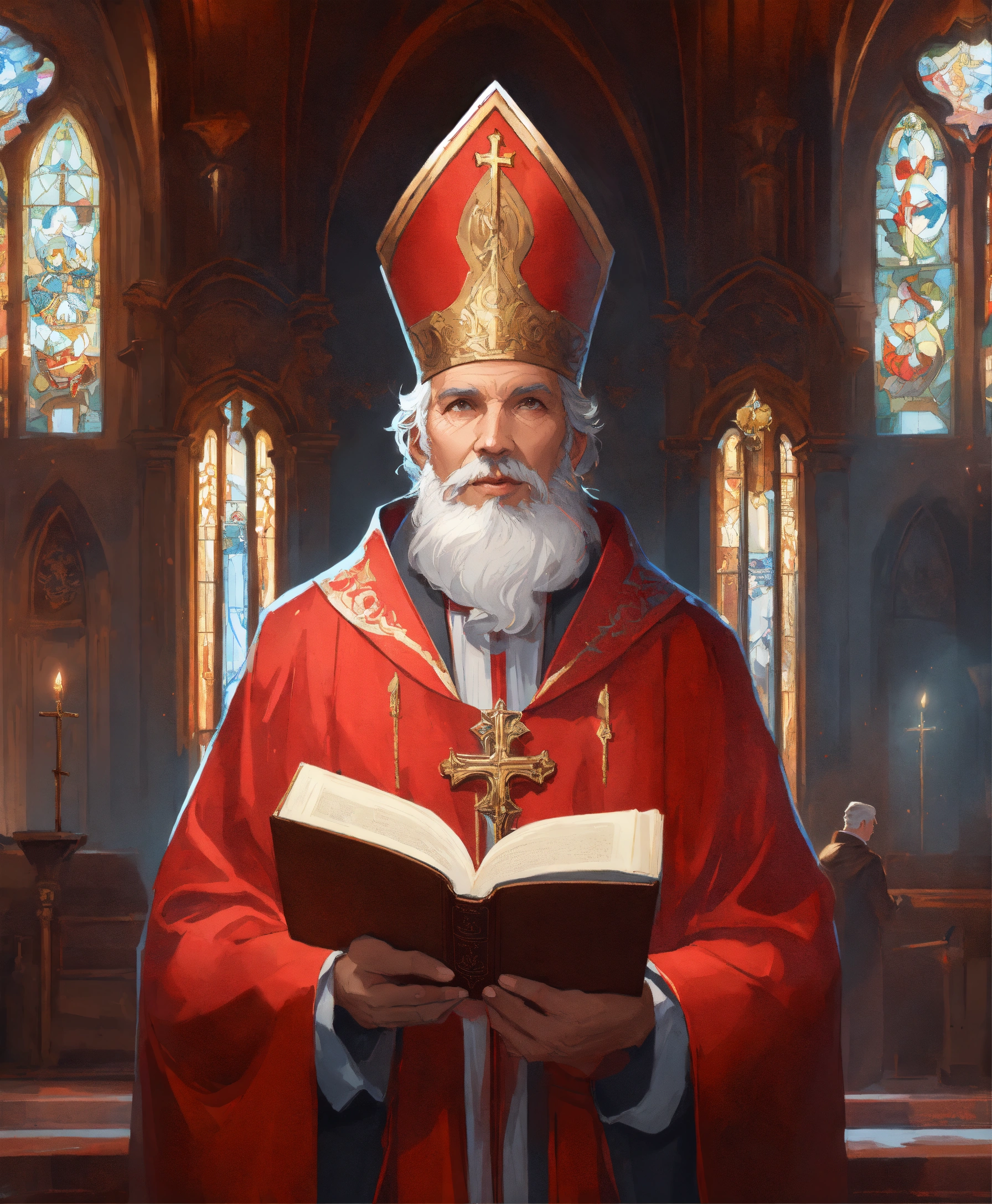 Lexica - Male old wise bishop with bishop hat grey hair with bible and ...