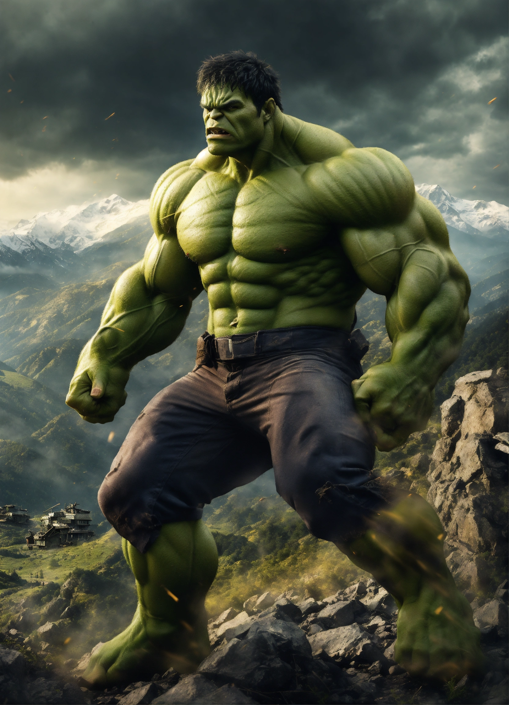 Lexica - Hulk in the war. In the mountains. Beautiful. Angry. Weapons ...