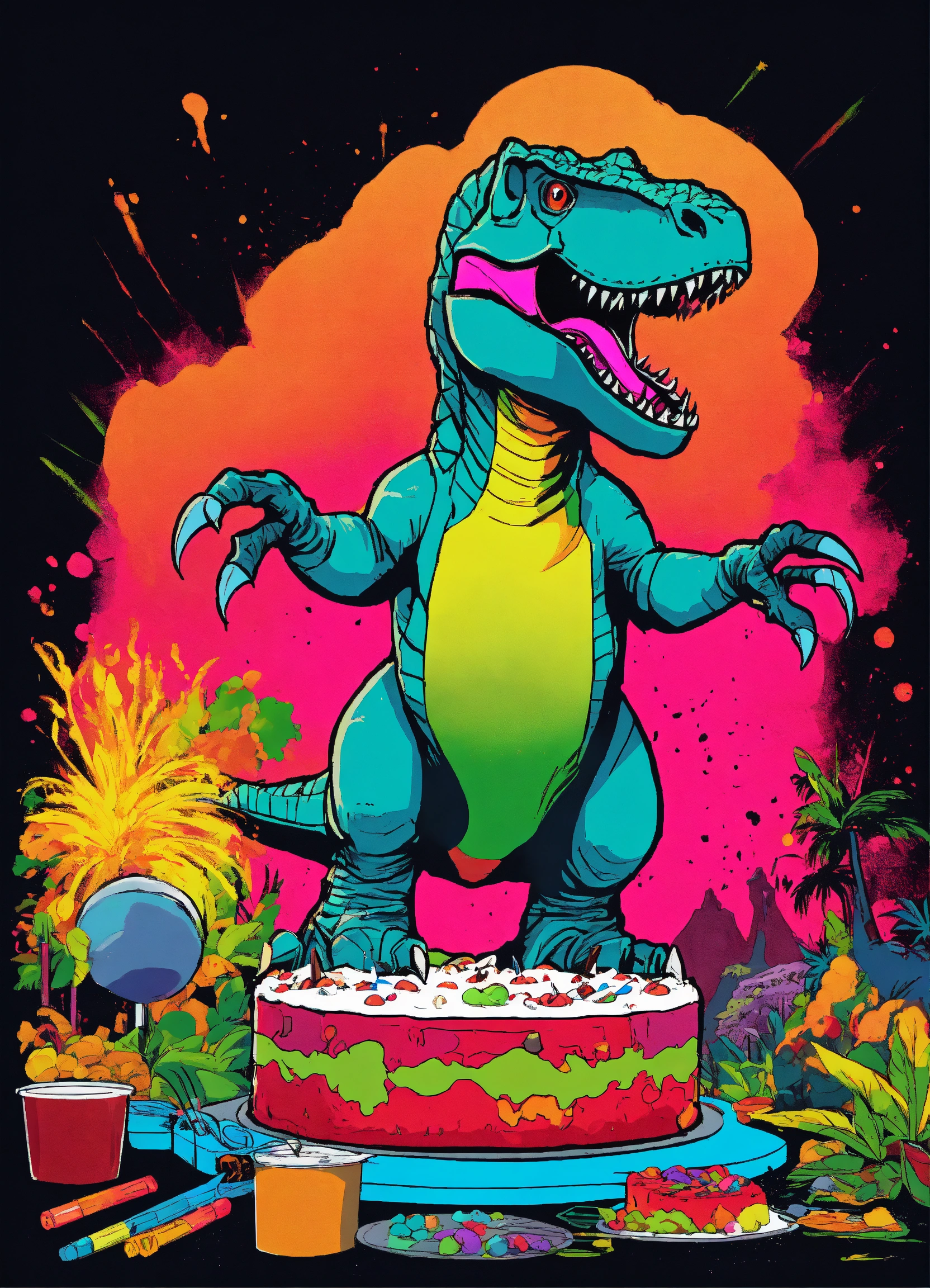 Lexica - T-Rex DJ, stegosaurus with glow sticks, volcano cake eruption ...