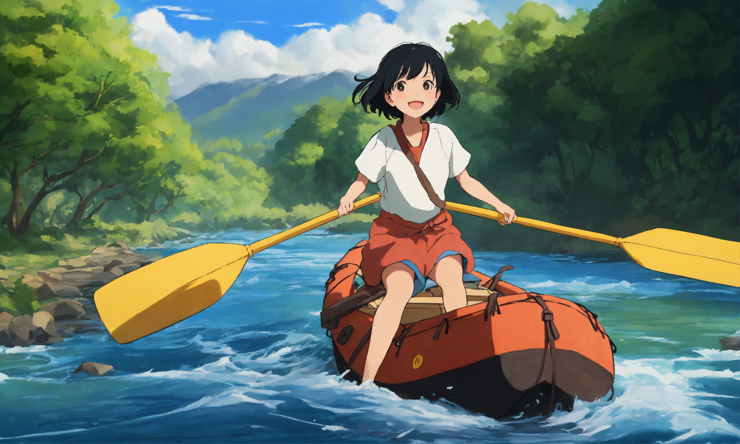 Lexica - In a Studio Ghibli-inspired style, depict a girl with short ...