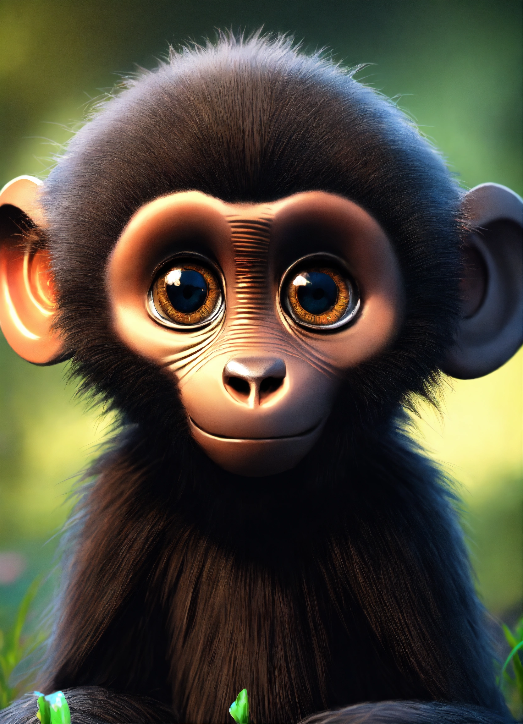 Lexica - A cute all black baby baboon with big eyes, animated, cartoon ...