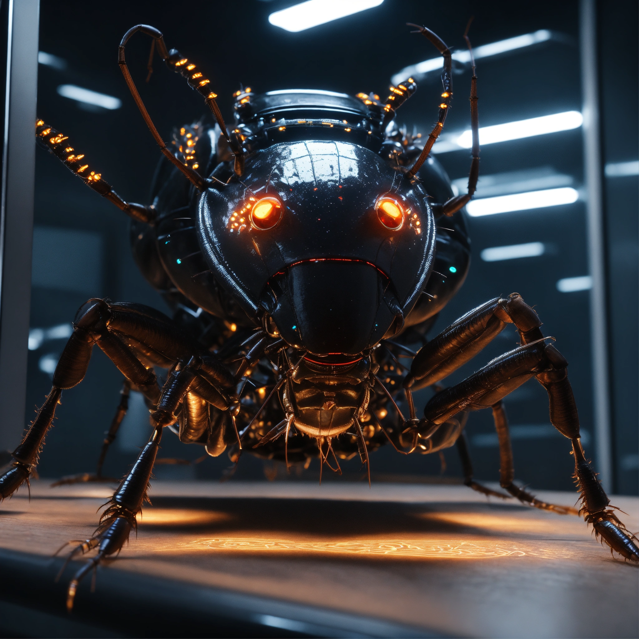 Lexica - Black cockroach faced humanoids with glowing eyes and detailed ...