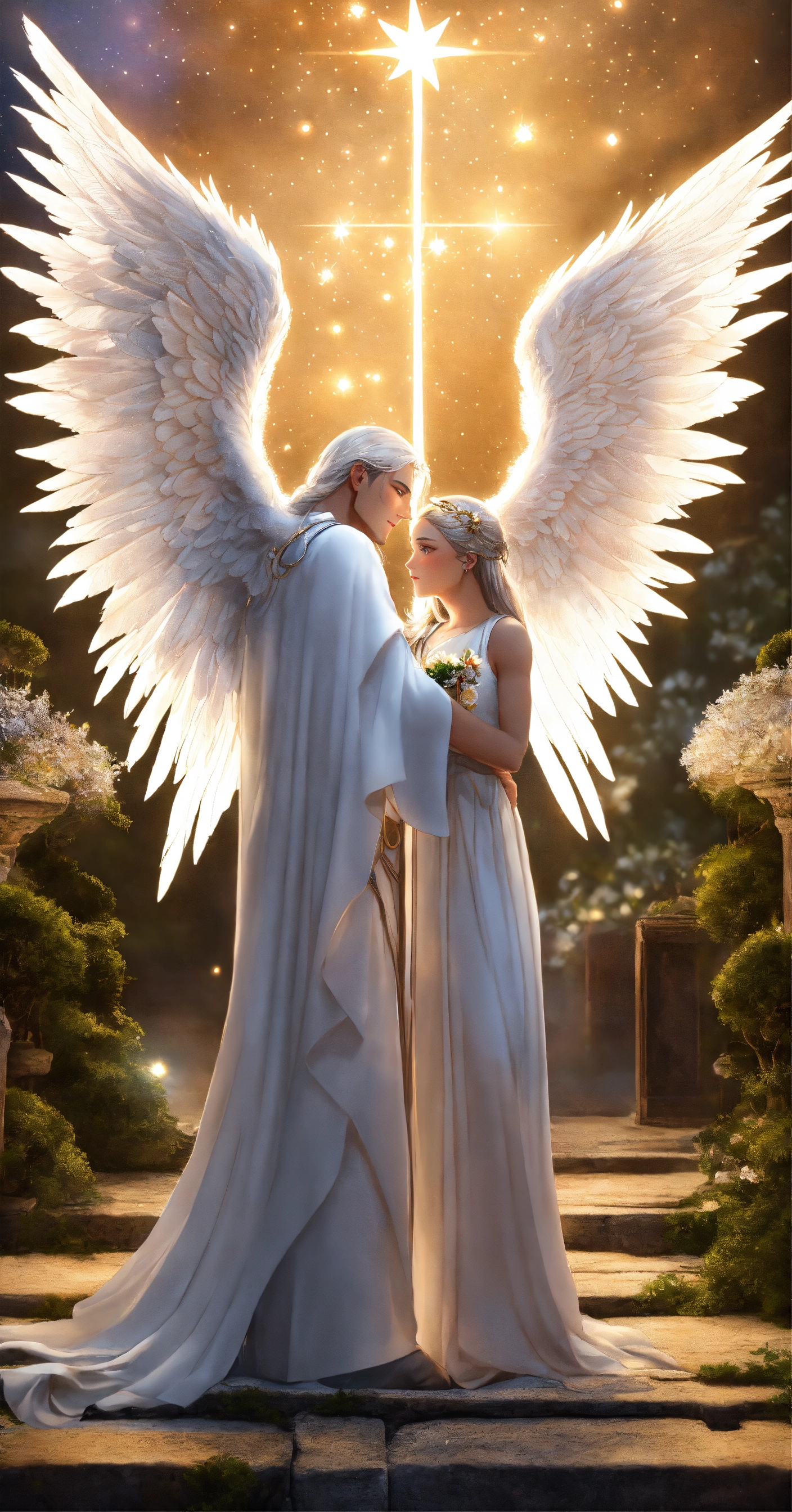 Lexica - 2 male guardian angels with detailed and luminous white angel wings. 1 male angel of 30 ...